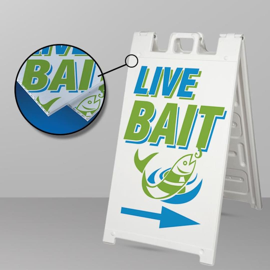 Custom A Frame Signicade Live Bait Sign & 2 24x36 Inch Custom Printed ...
