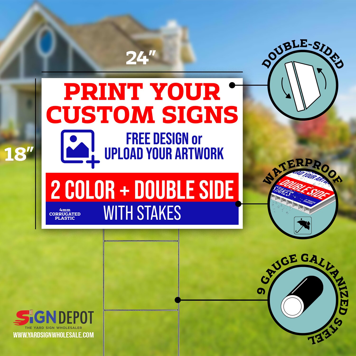 Custom Yard Signs 2 Color Shipped Same Day, Cheap Lawn Signs, Bandit ...