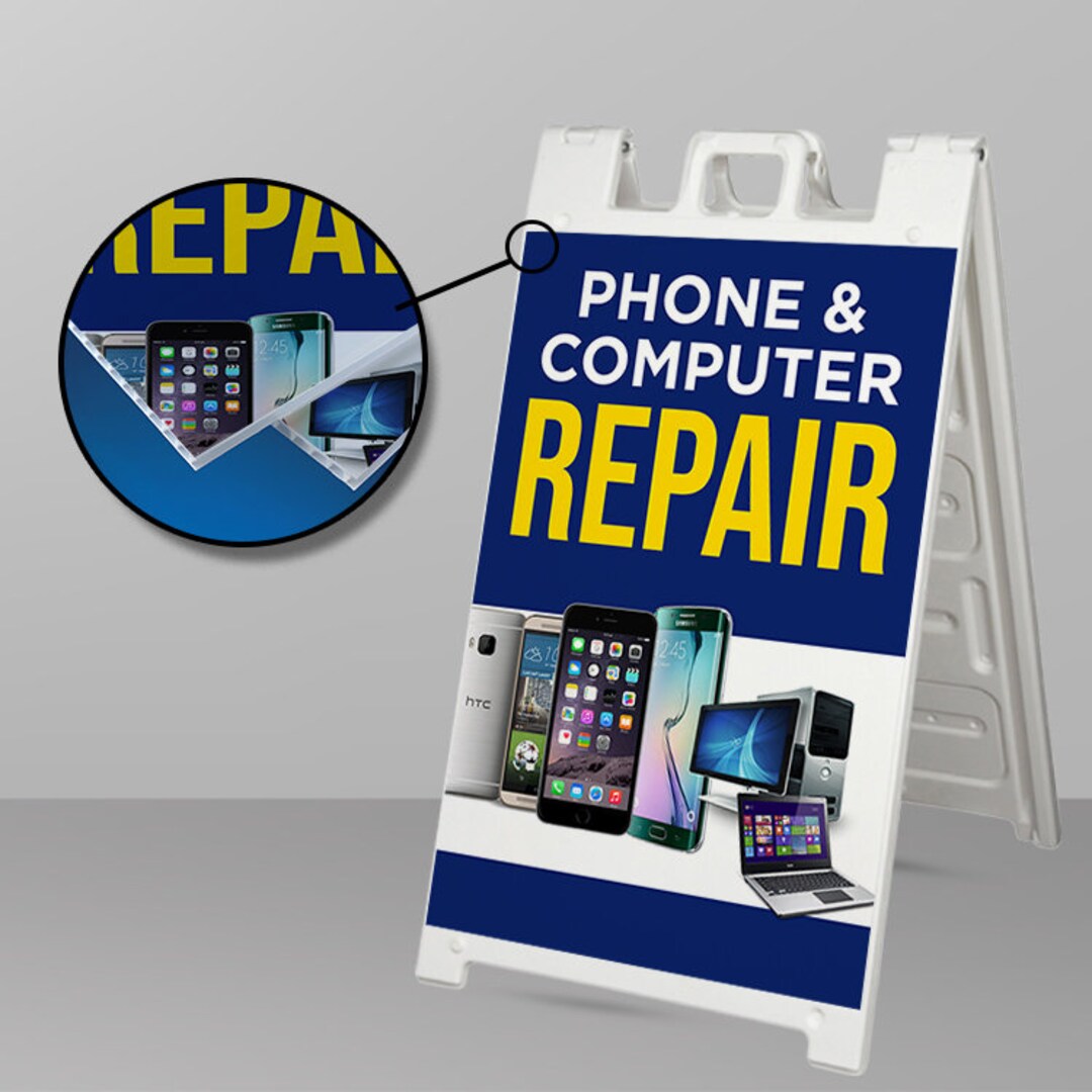 Custom A Frame Signicade Cell Phone Repair Sign & 2 24x36 Inch Custom ...