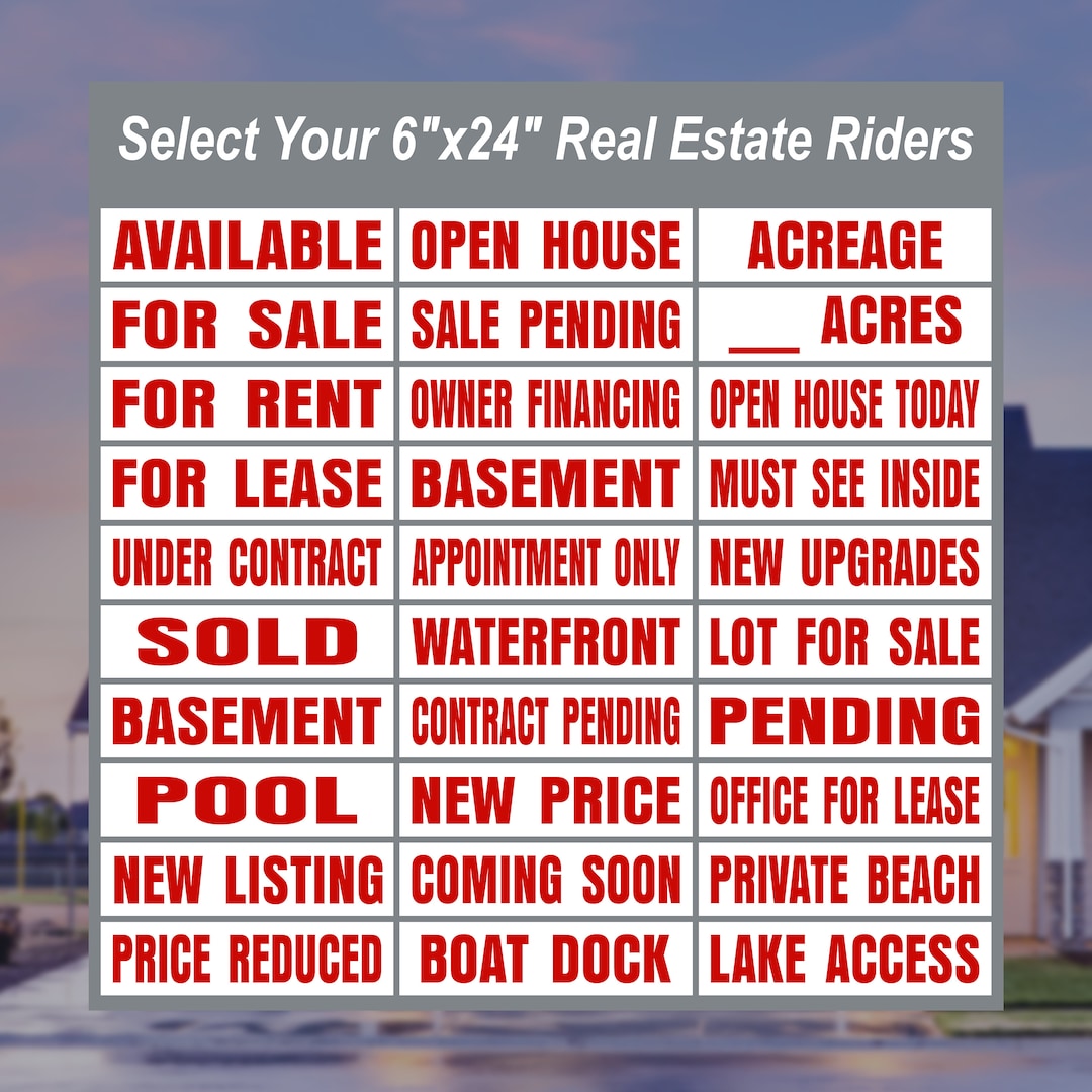 5 Pack Real Estate Sign Riders 6x24, Open House, House for Sale,for ...