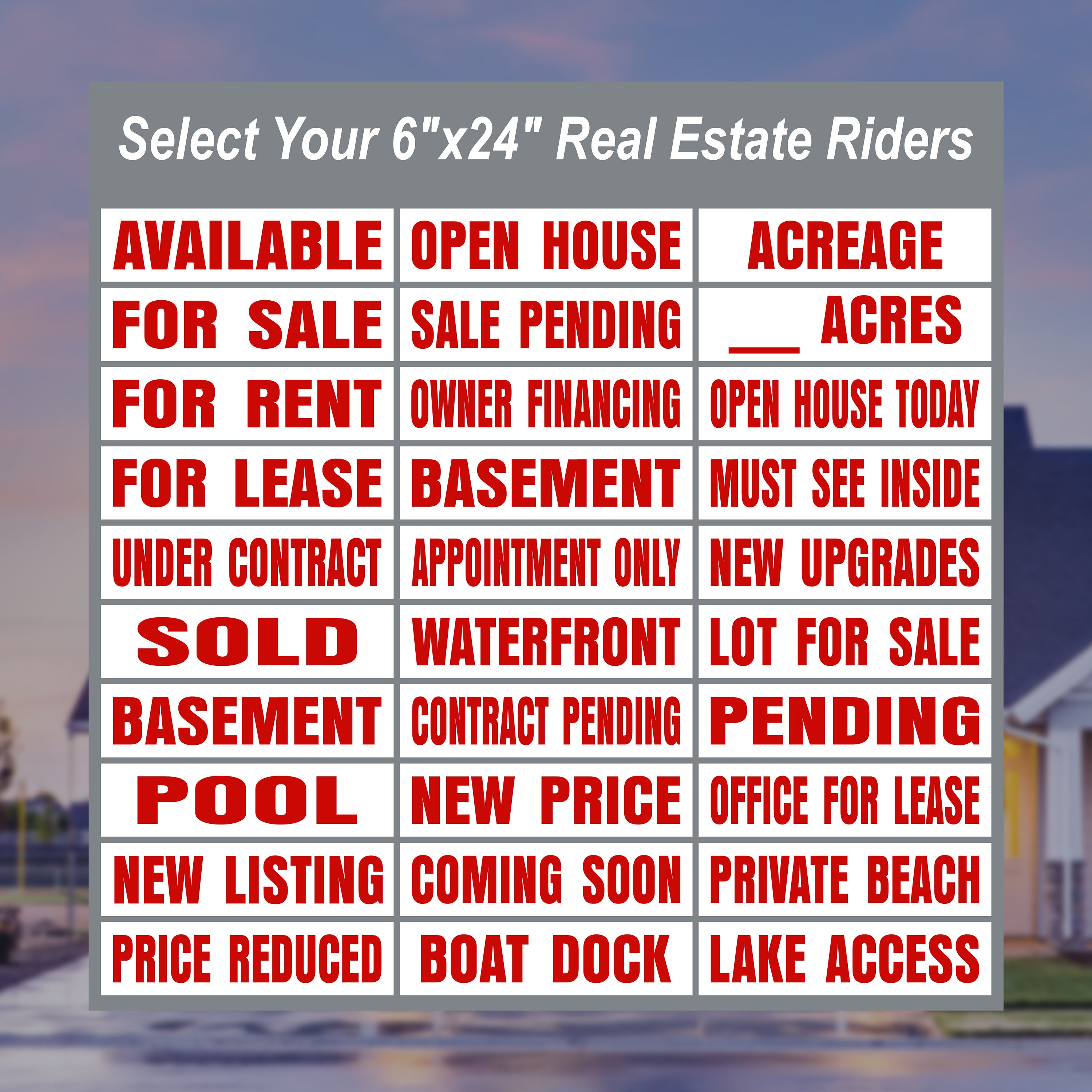 5 Pack Real Estate Sign Riders 6x24, Open House, House for Sale,for ...