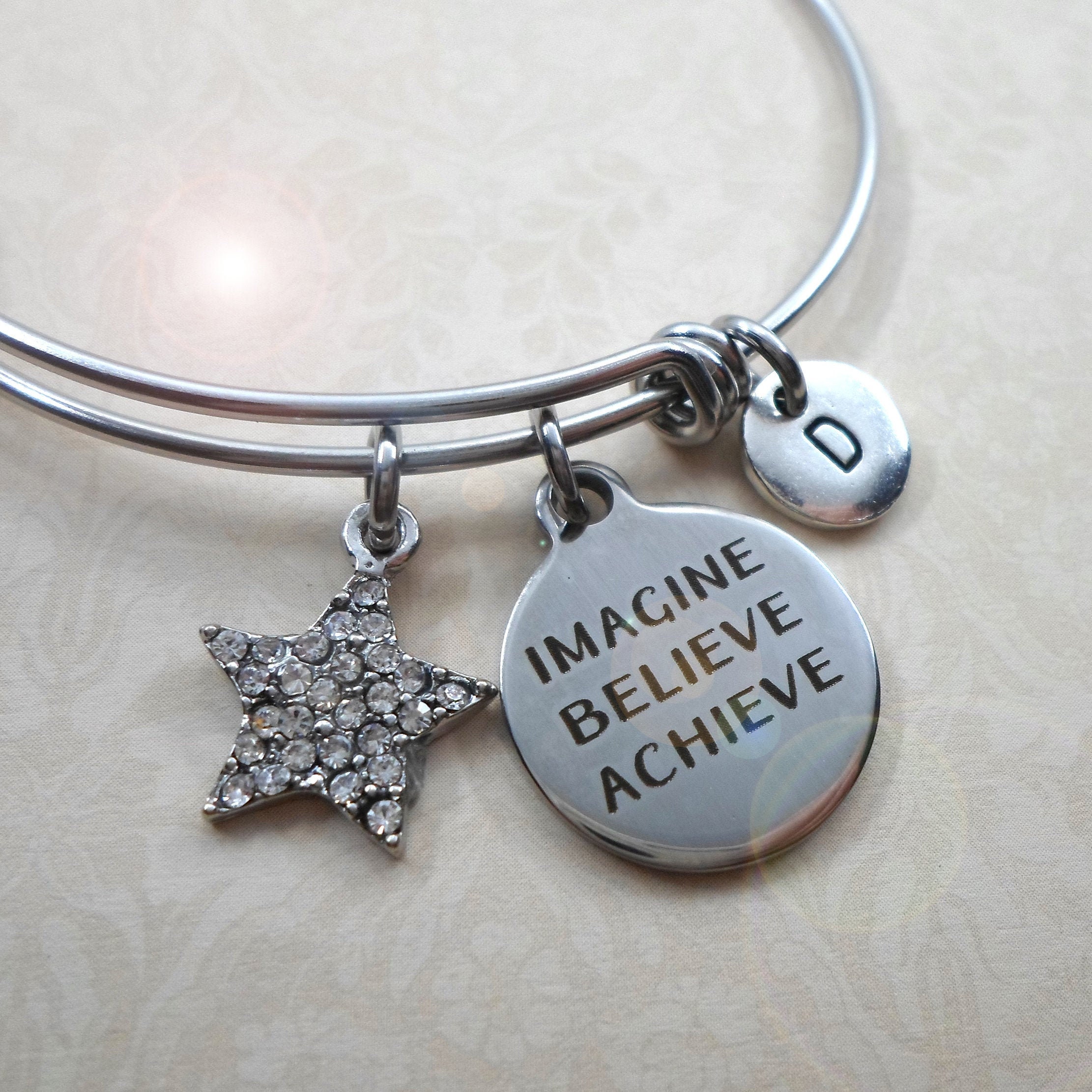 Imagine, Believe, Achieve Bangle Bracelet, 3 Sizes, Elegant ...