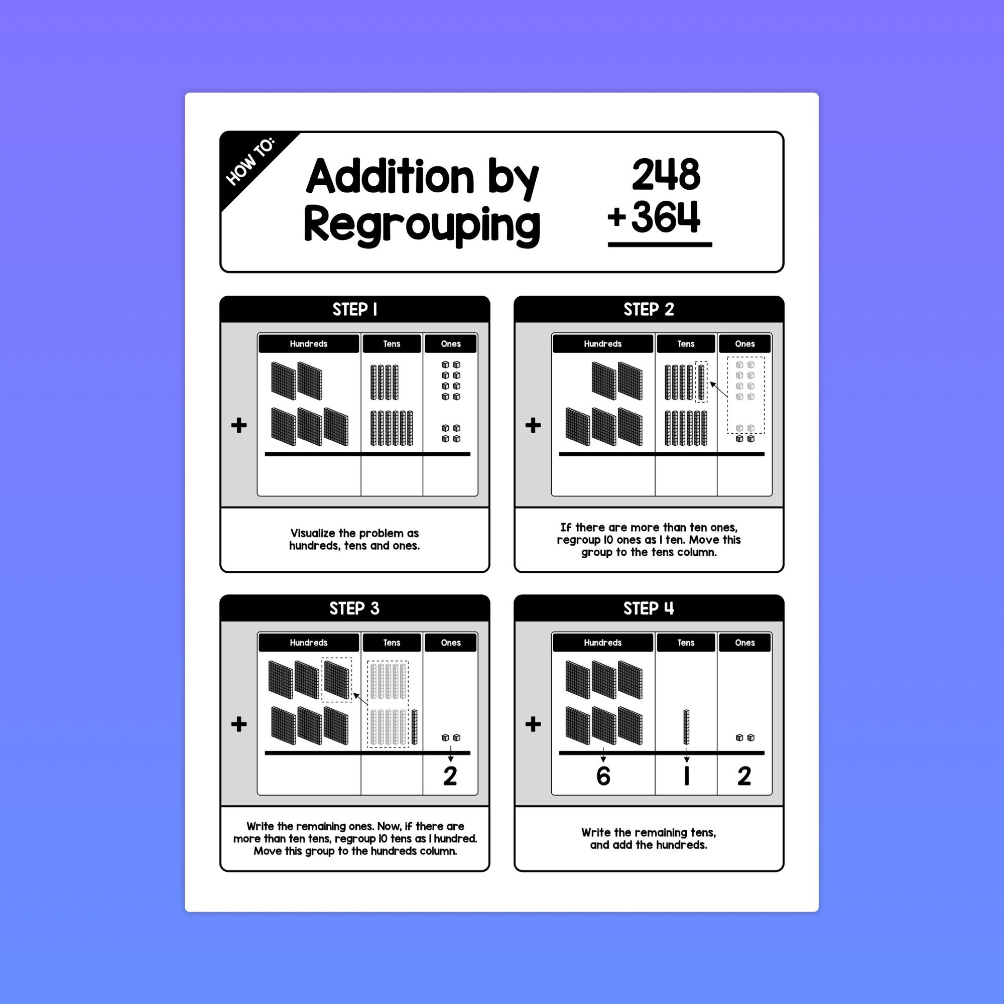 No Prep 3 Digit Addition With Regrouping Worksheets | 2nd, 3rd Grade ...