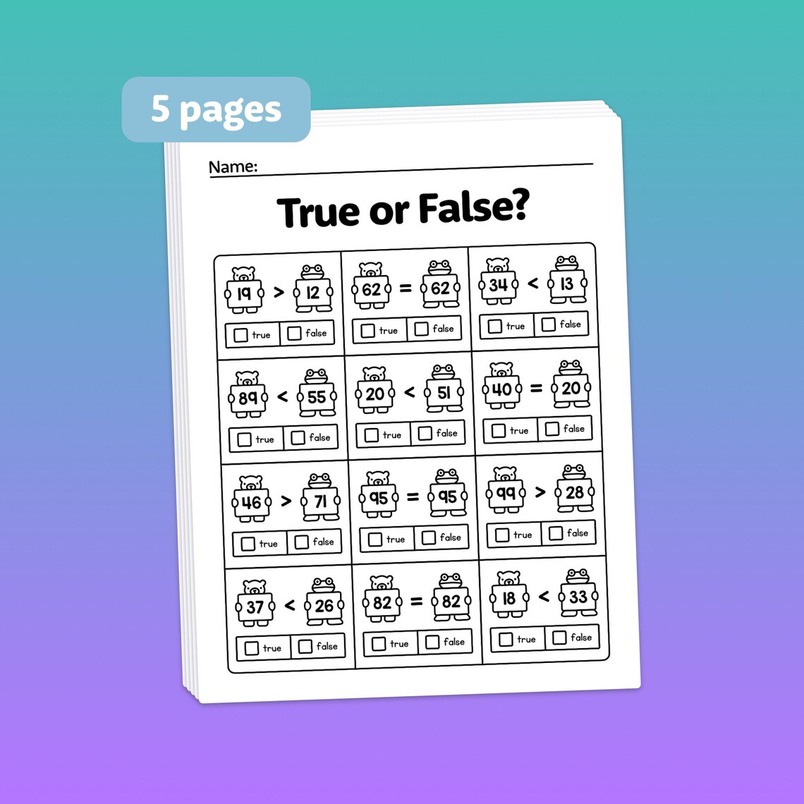 Comparing 2 Digit Numbers Worksheets Greater Than, Less Than, & Equal ...