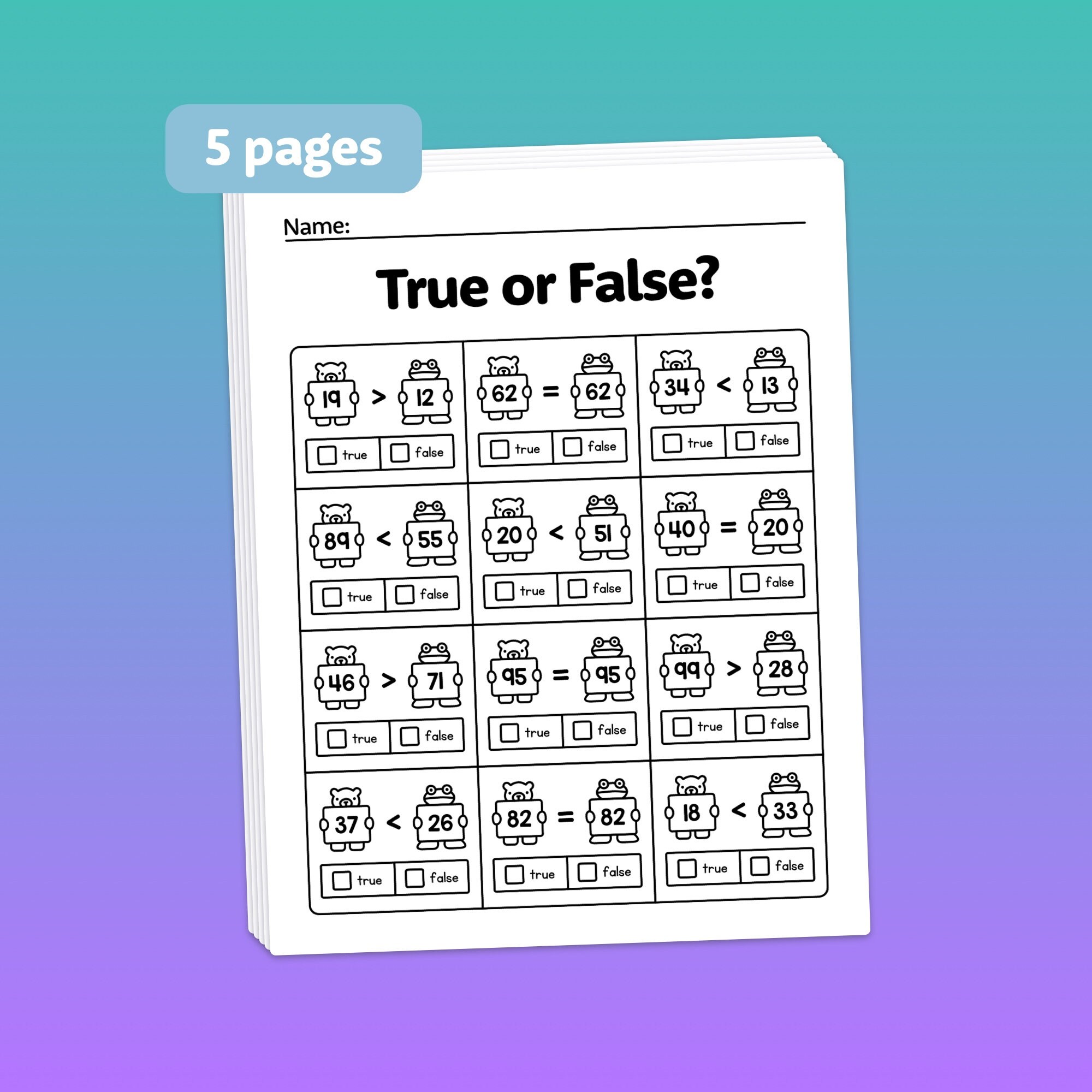 Comparing 2 Digit Numbers Worksheets | Greater Than, Less Than, & Equal ...