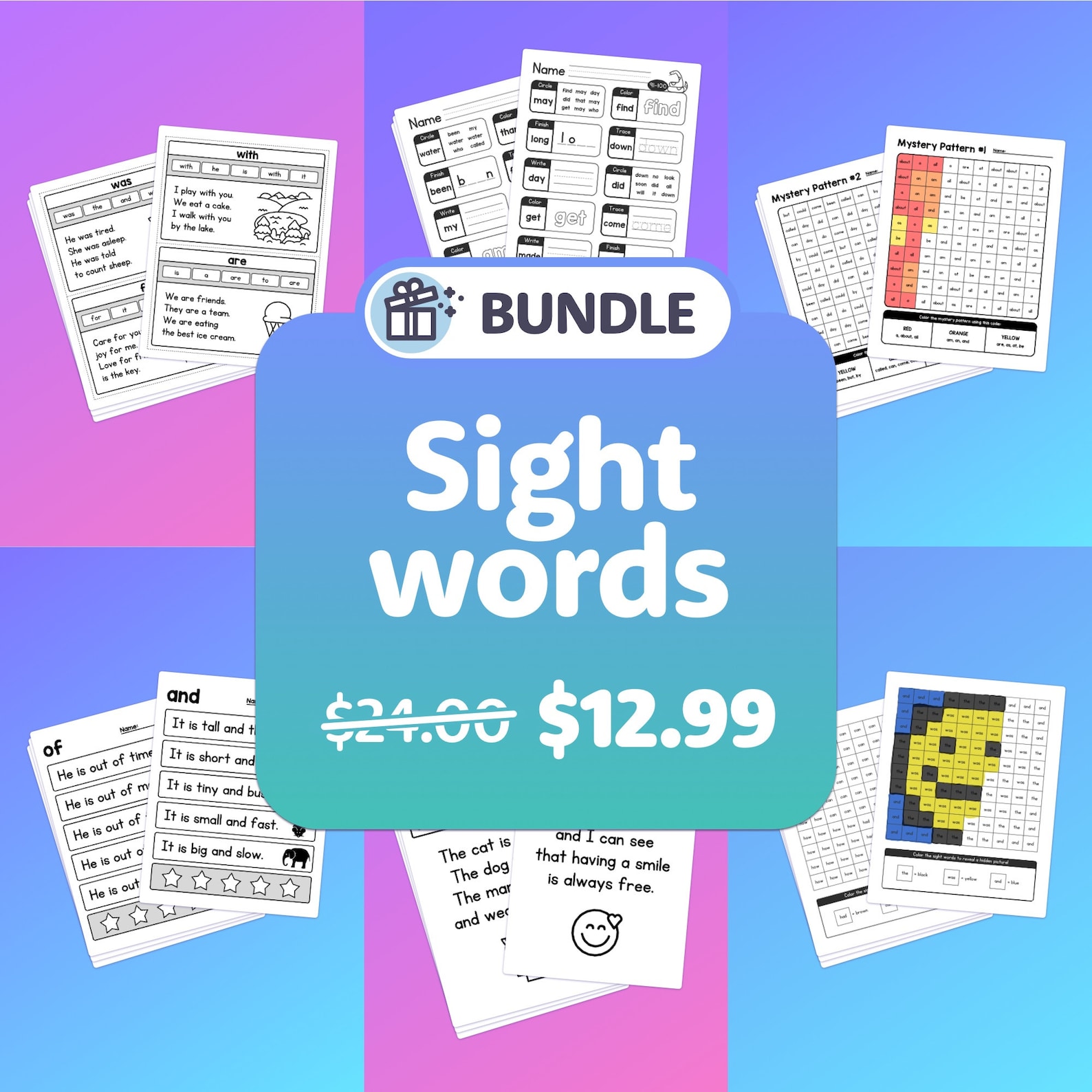 No Prep Sight Words Bundle | Kindergarten & 1st Grade Sight Word ...