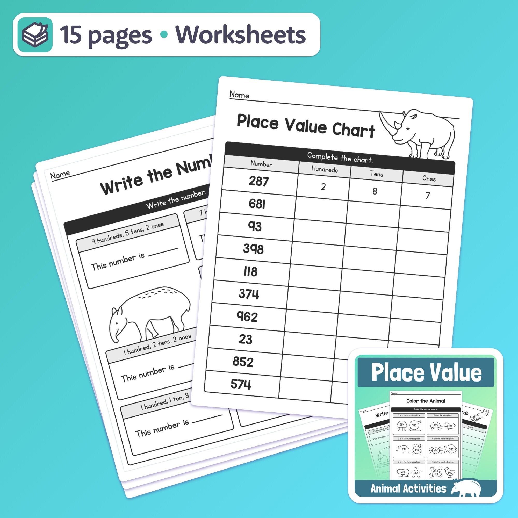 No Prep Place Value Bundle | 1st, 3rd, 2nd Grade Place Value Worksheets ...