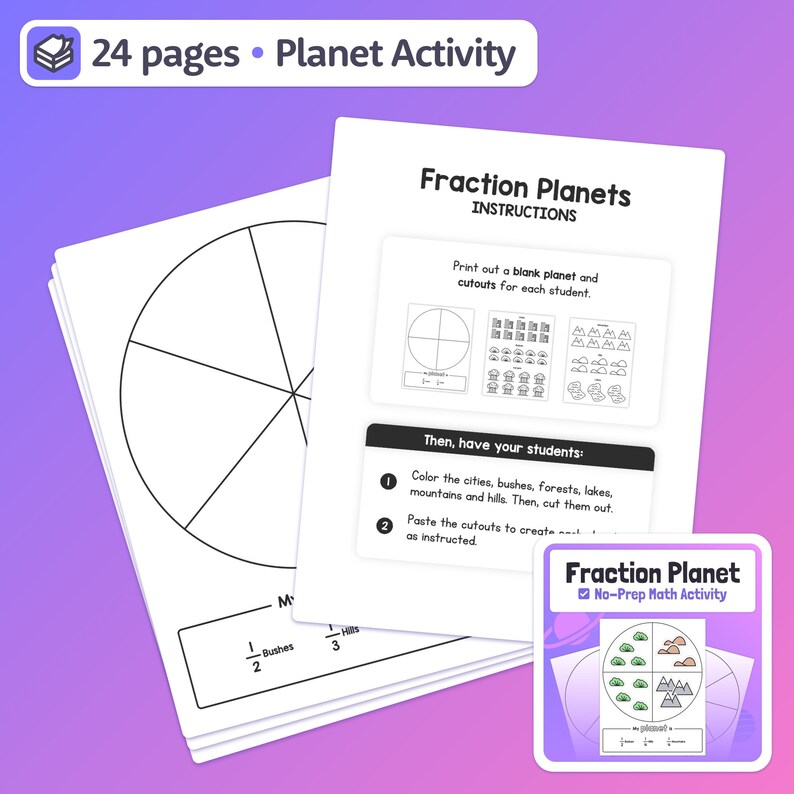 No Prep Fractions Bundle 2nd, 3rd, 4th Grade Fraction Worksheets ...