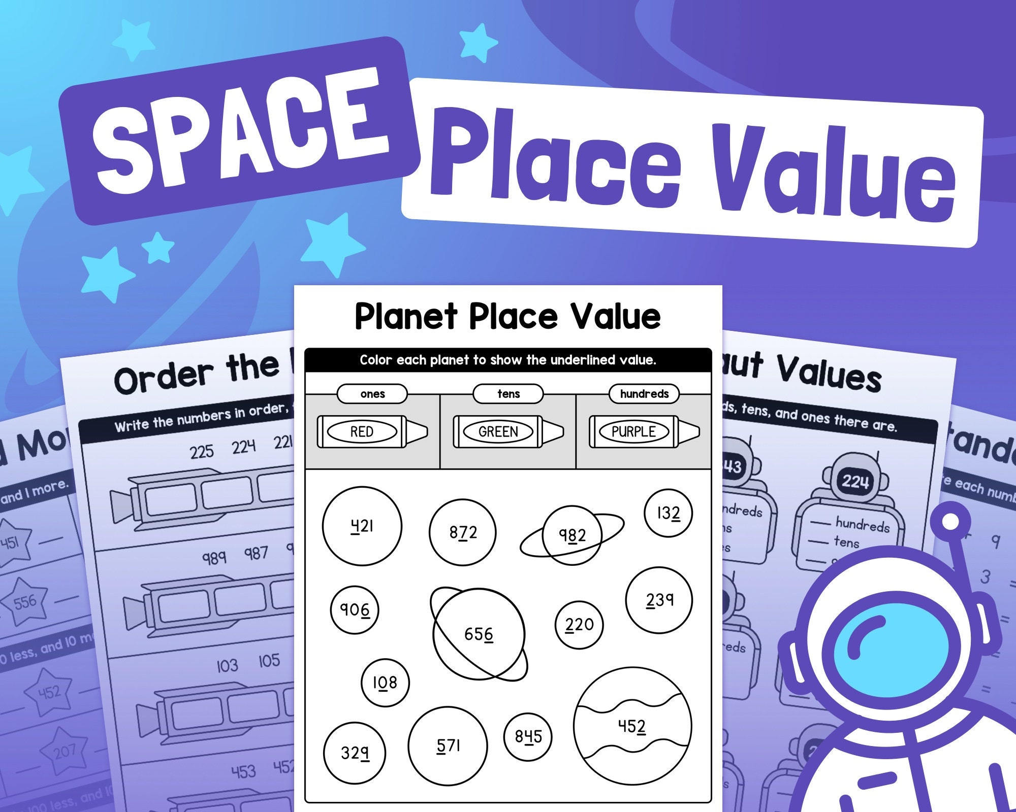 Place Value Worksheets Space Place Value Activities - Etsy