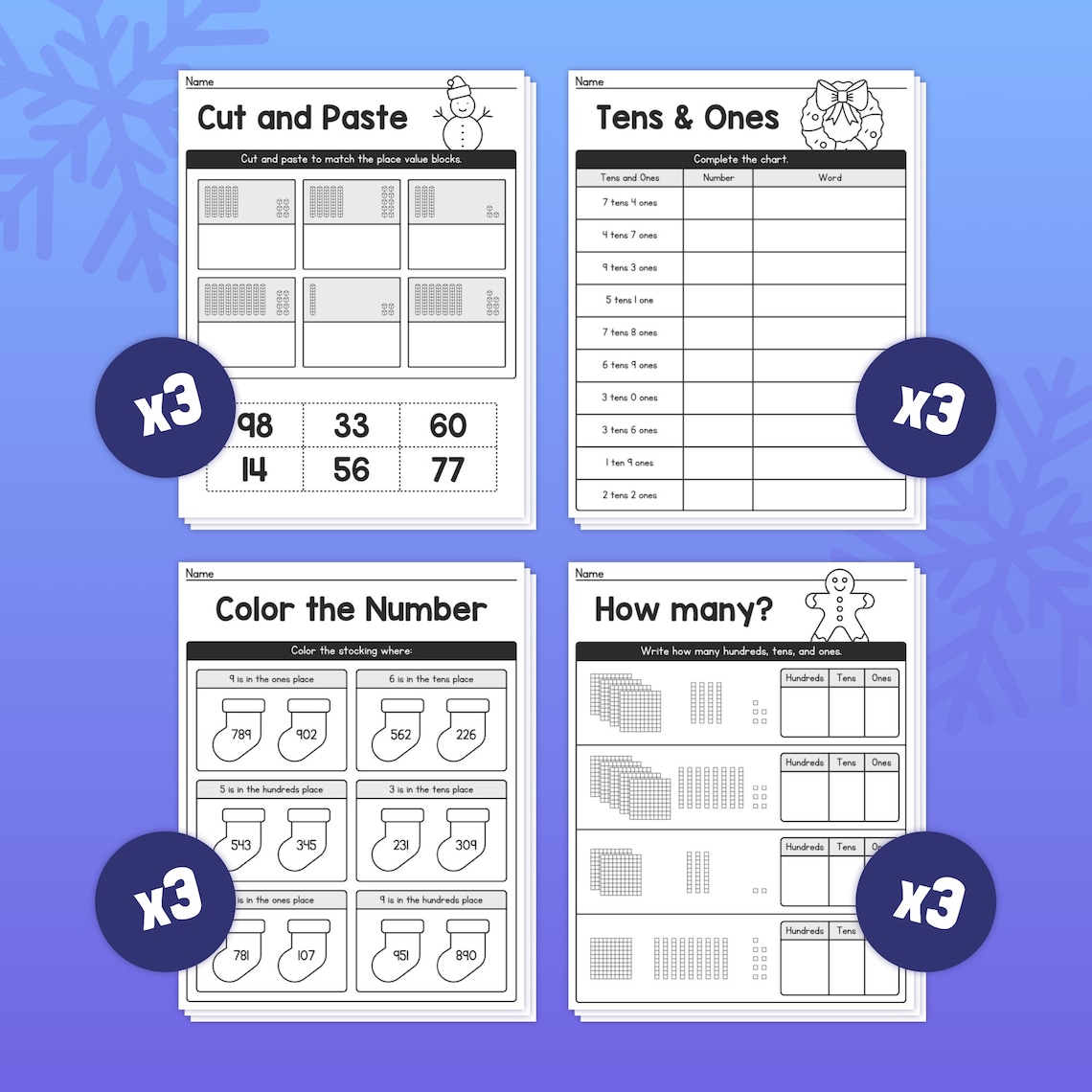 Winter Place Value Worksheets | Hundreds, Tens, Ones — 1st, 2nd, 3rd ...