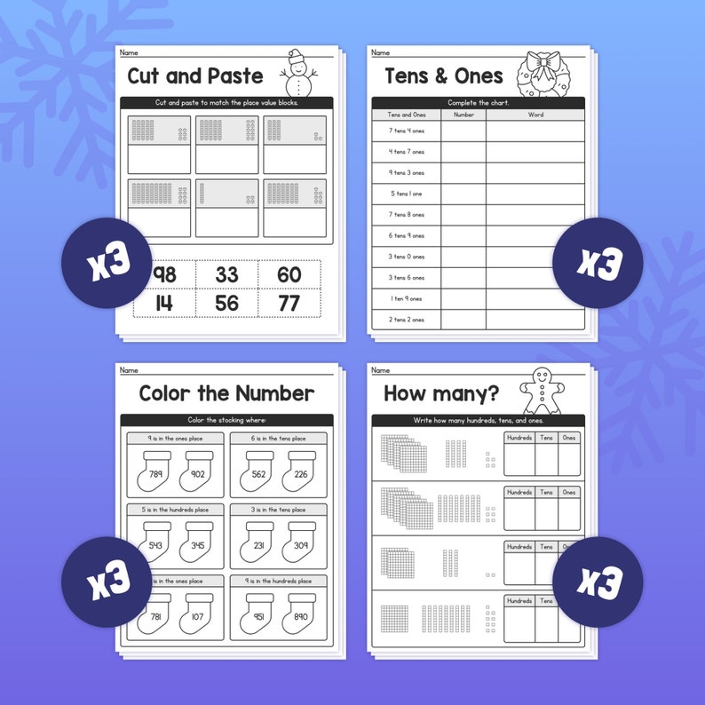 Winter Place Value Worksheets | Hundreds, Tens, Ones — 1st, 2nd, 3rd ...