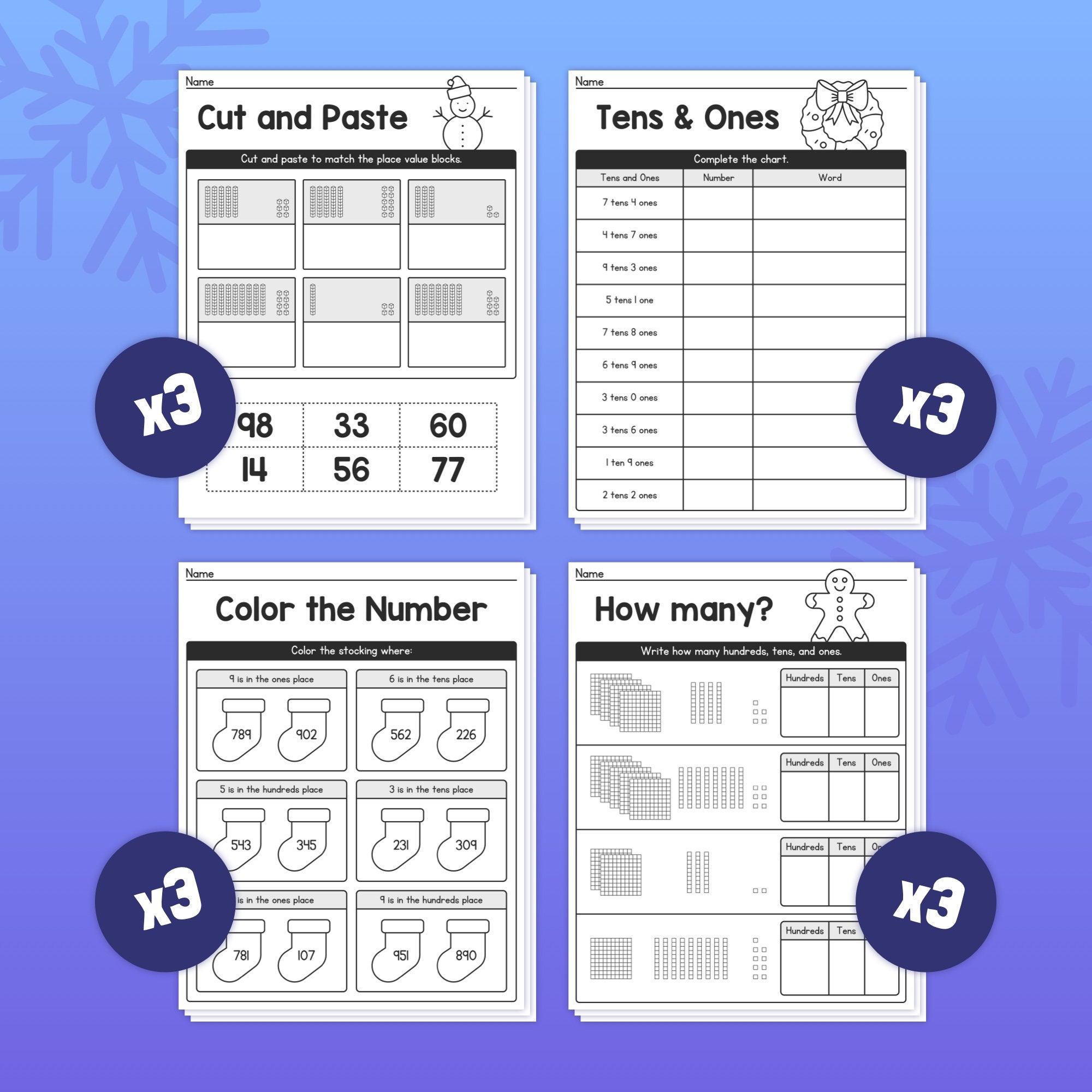Winter Place Value Worksheets | Hundreds, Tens, Ones — 1st, 2nd, 3rd ...