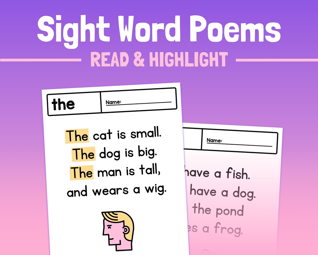 20 Sight Word Poems Pre-k K 1st Grade Shared Reading - Etsy