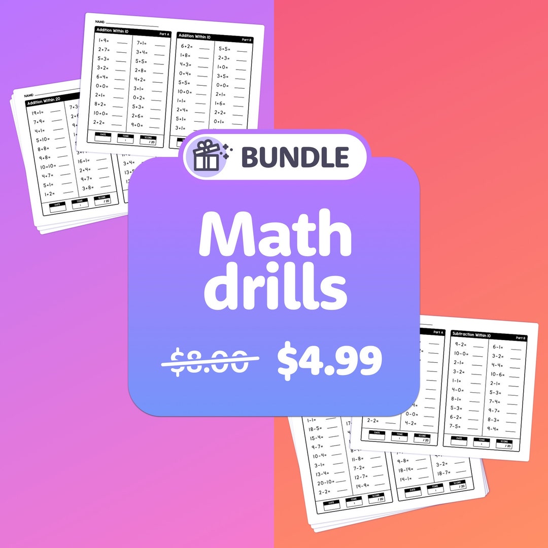 No Prep Addition Drills & Subtraction Drills Bundle | Kindergarten Math ...