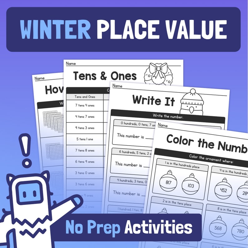 Winter Place Value Worksheets | Hundreds, Tens, Ones — 1st, 2nd, 3rd ...