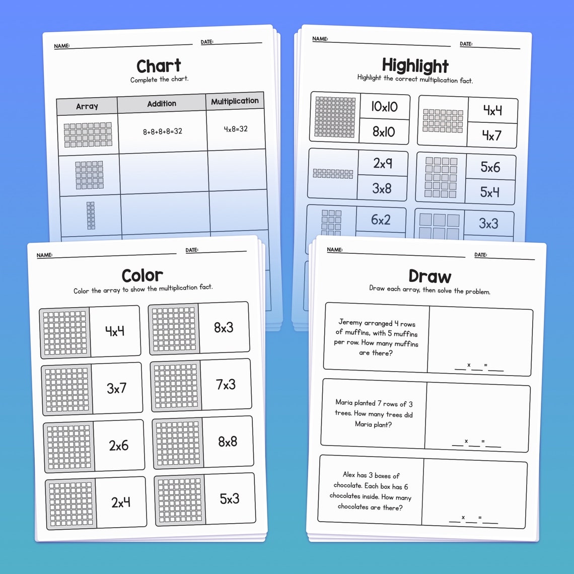 2nd & 3rd Grade Multiplication Array Worksheets | Multiplication ...