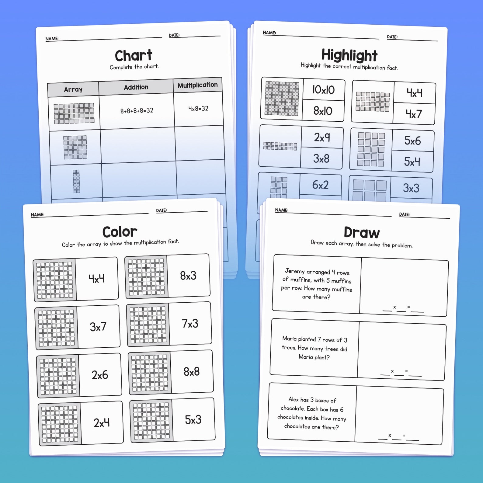 2nd & 3rd Grade Multiplication Array Worksheets | Multiplication ...