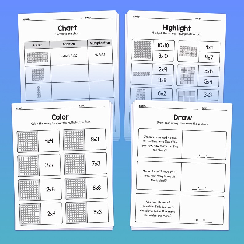 2nd & 3rd Grade Multiplication Array Worksheets | Multiplication ...