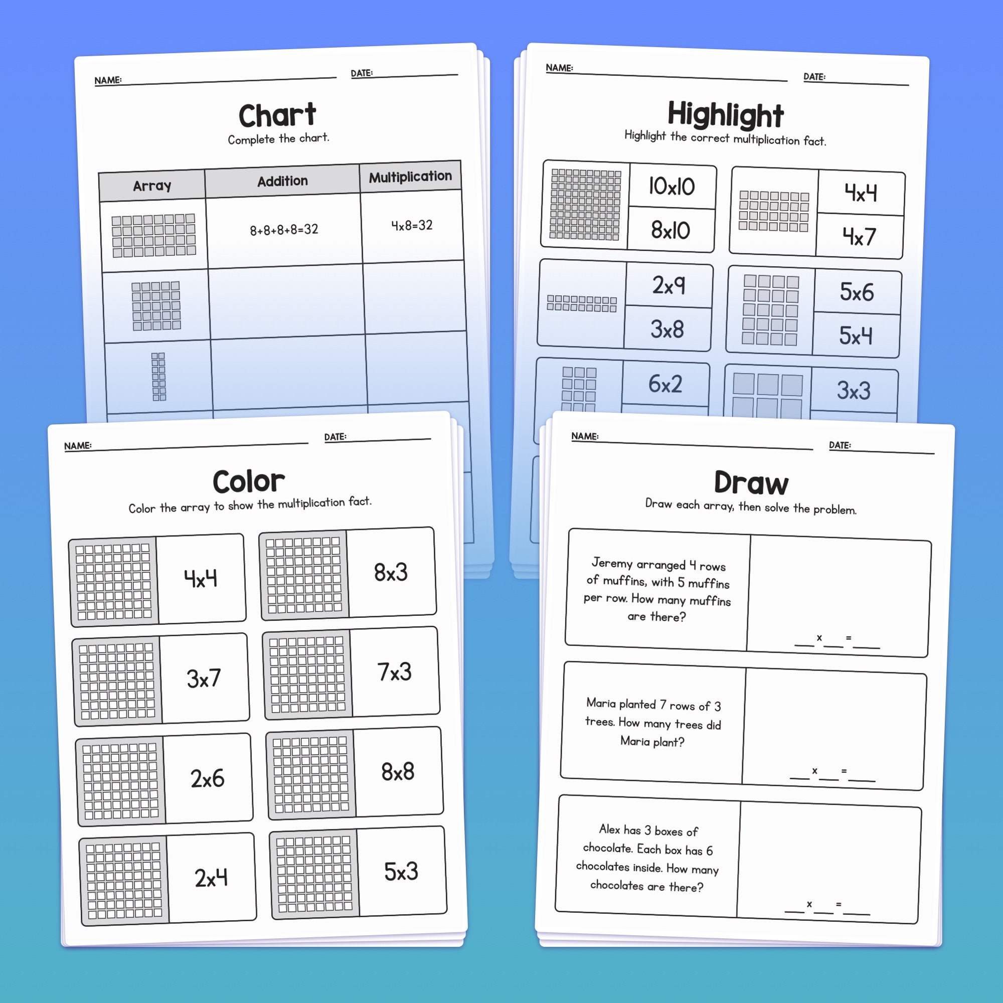 2nd & 3rd Grade Multiplication Array Worksheets | Multiplication ...