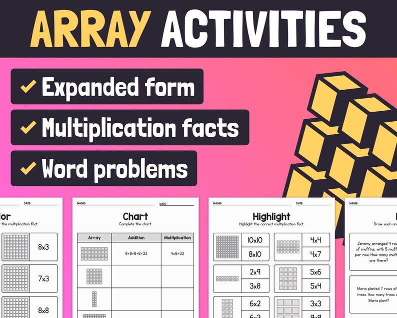 2nd & 3rd Grade Multiplication Array Worksheets - Etsy