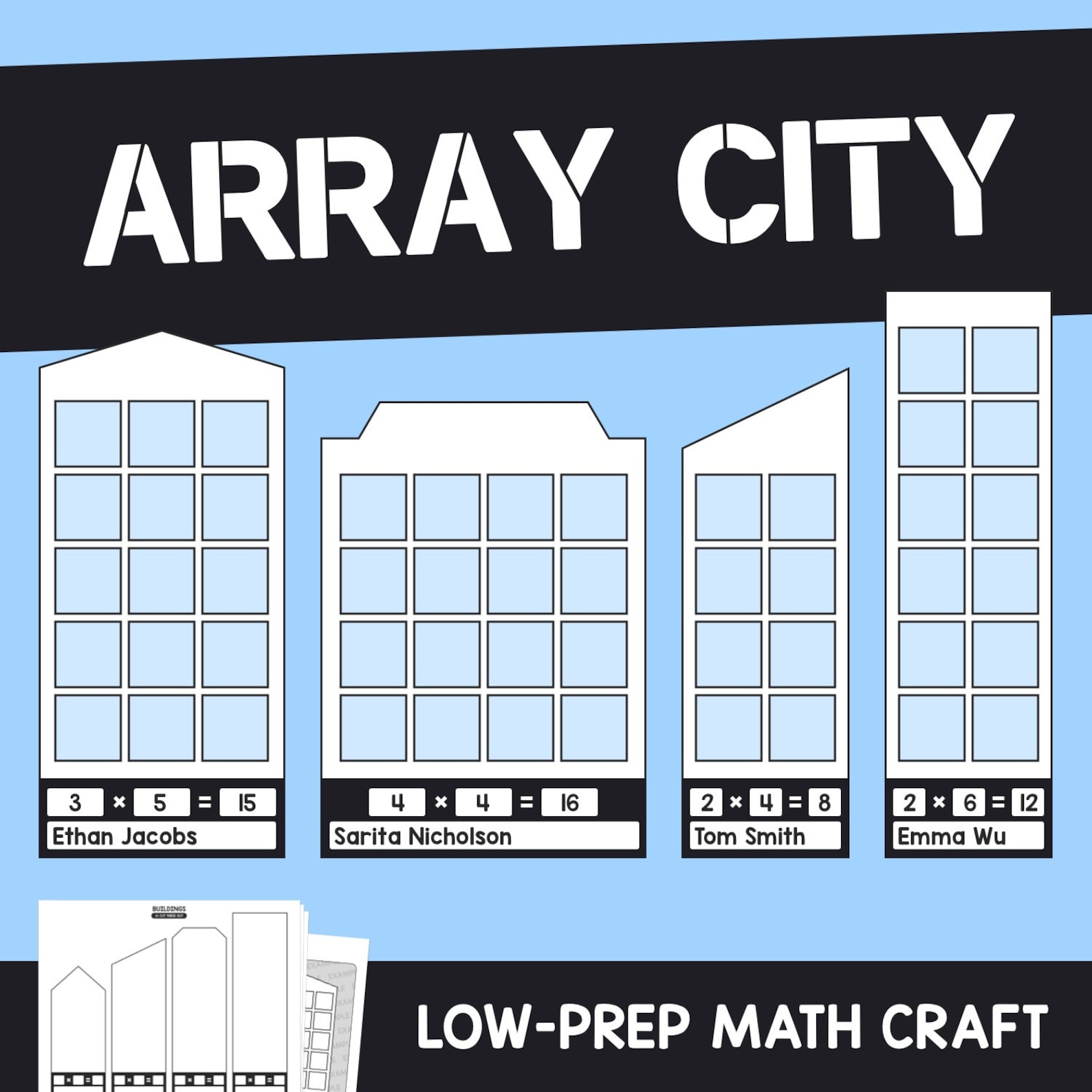 Array City Math Craft | 2nd, 3rd, 4th Grade Multiplication Arrays ...
