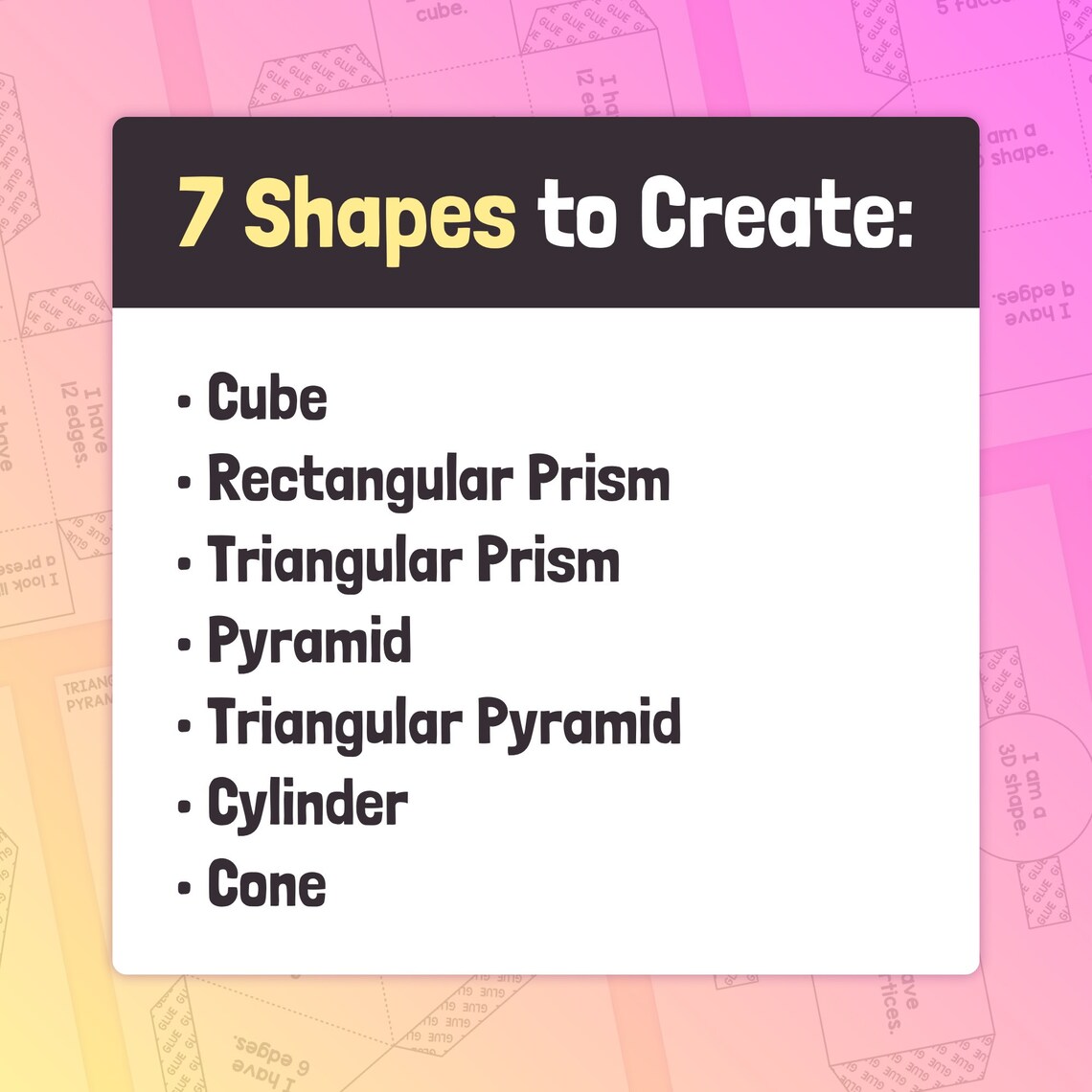 3D Shape Nets Activity | 4th, 5th, 6th Grade Cutout 3D Shapes Craft ...