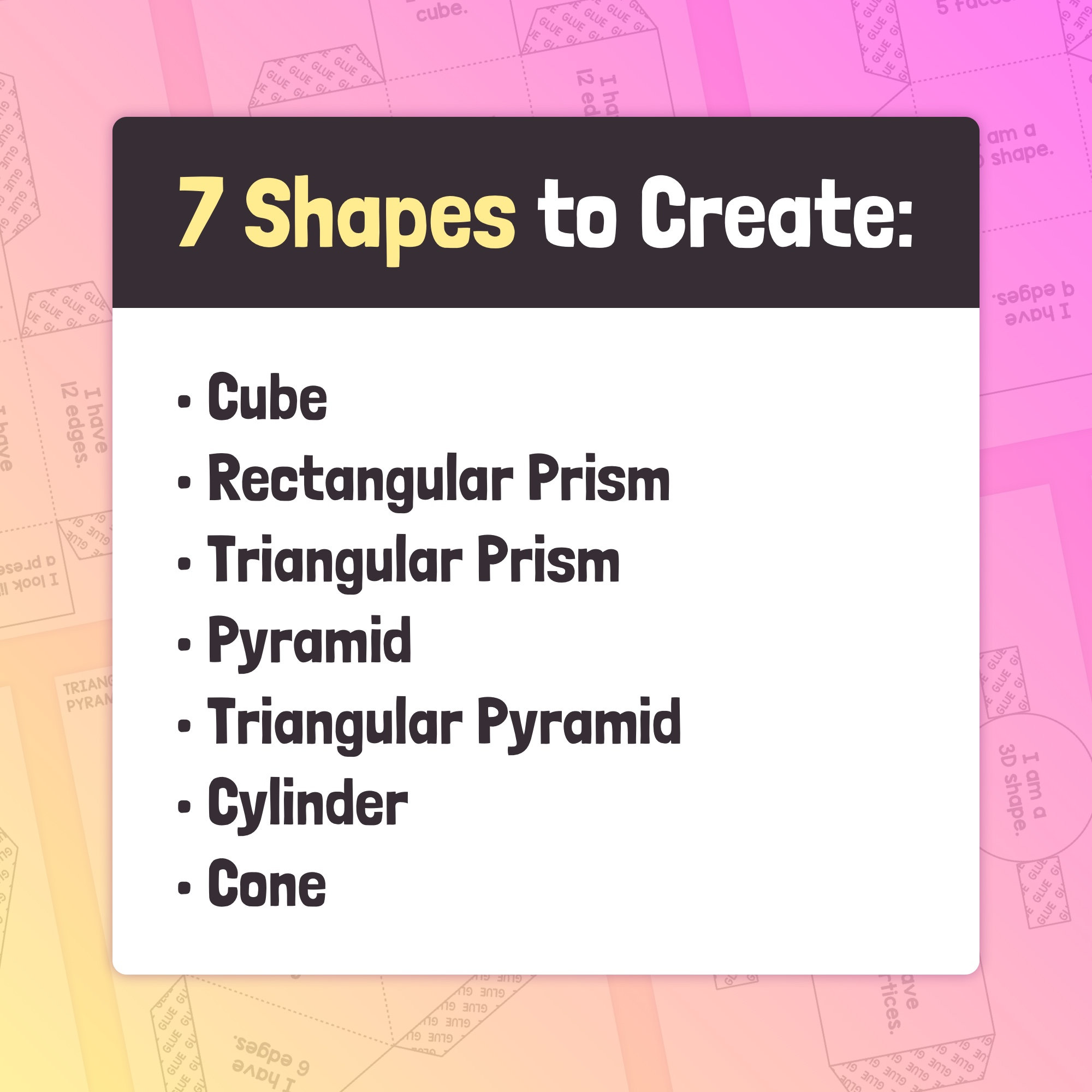 3D Shape Nets Activity | 4th, 5th, 6th Grade Cutout 3D Shapes Craft ...