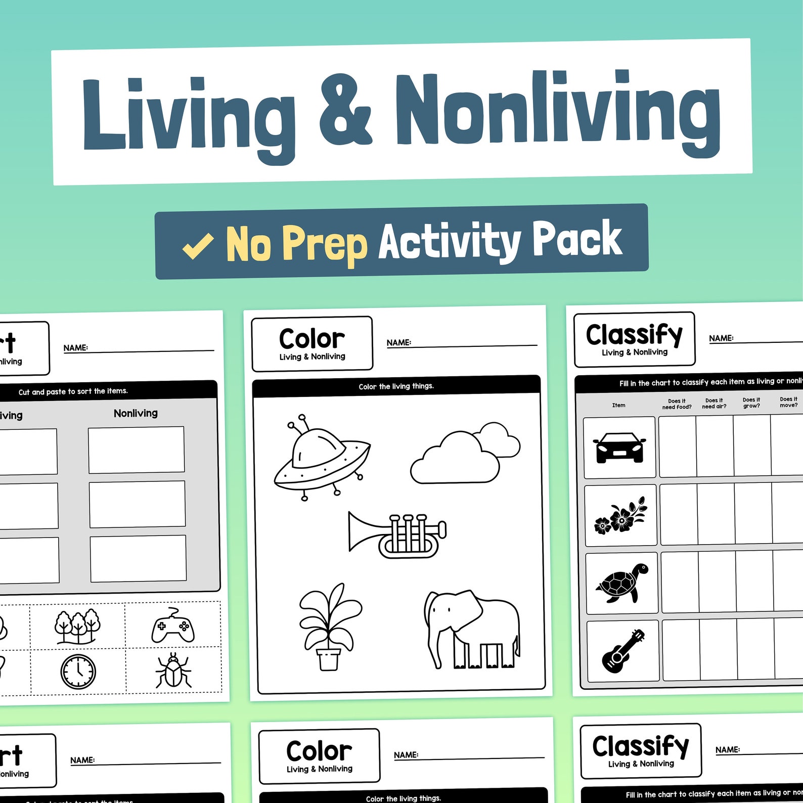 Living and Nonliving Activity Pack | Kindergarten Science Activities ...