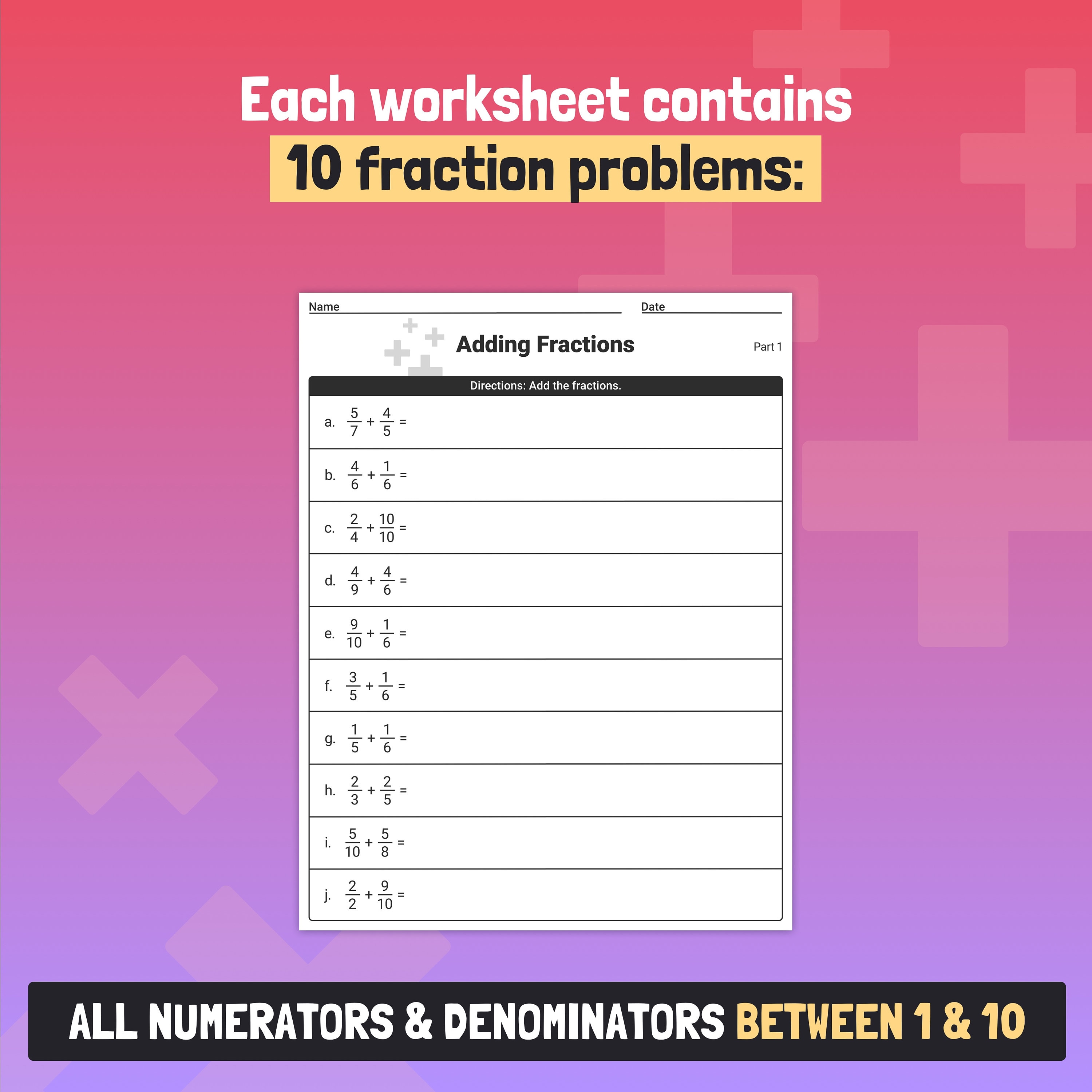 Fraction Worksheets – 4th & 5th Grade / Adding Fractions, Subtracting ...