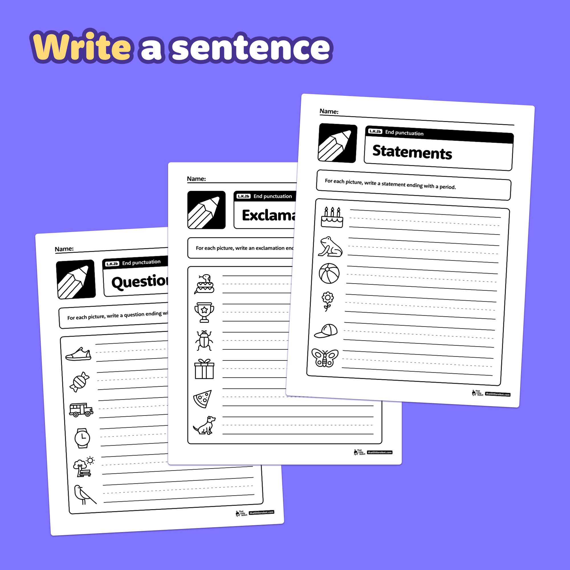 End Punctuation Worksheets & Centers | Kindergarten Ending Punctuation ...