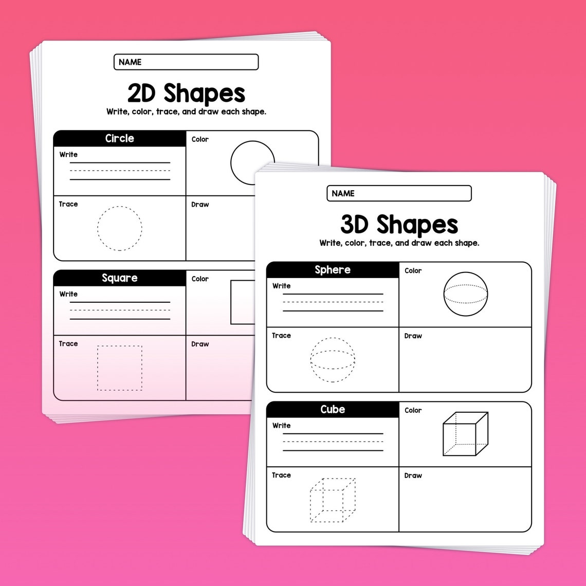 No Prep 2D and 3D Shapes Worksheets Kindergarten, 2nd, 1st Grade Math ...