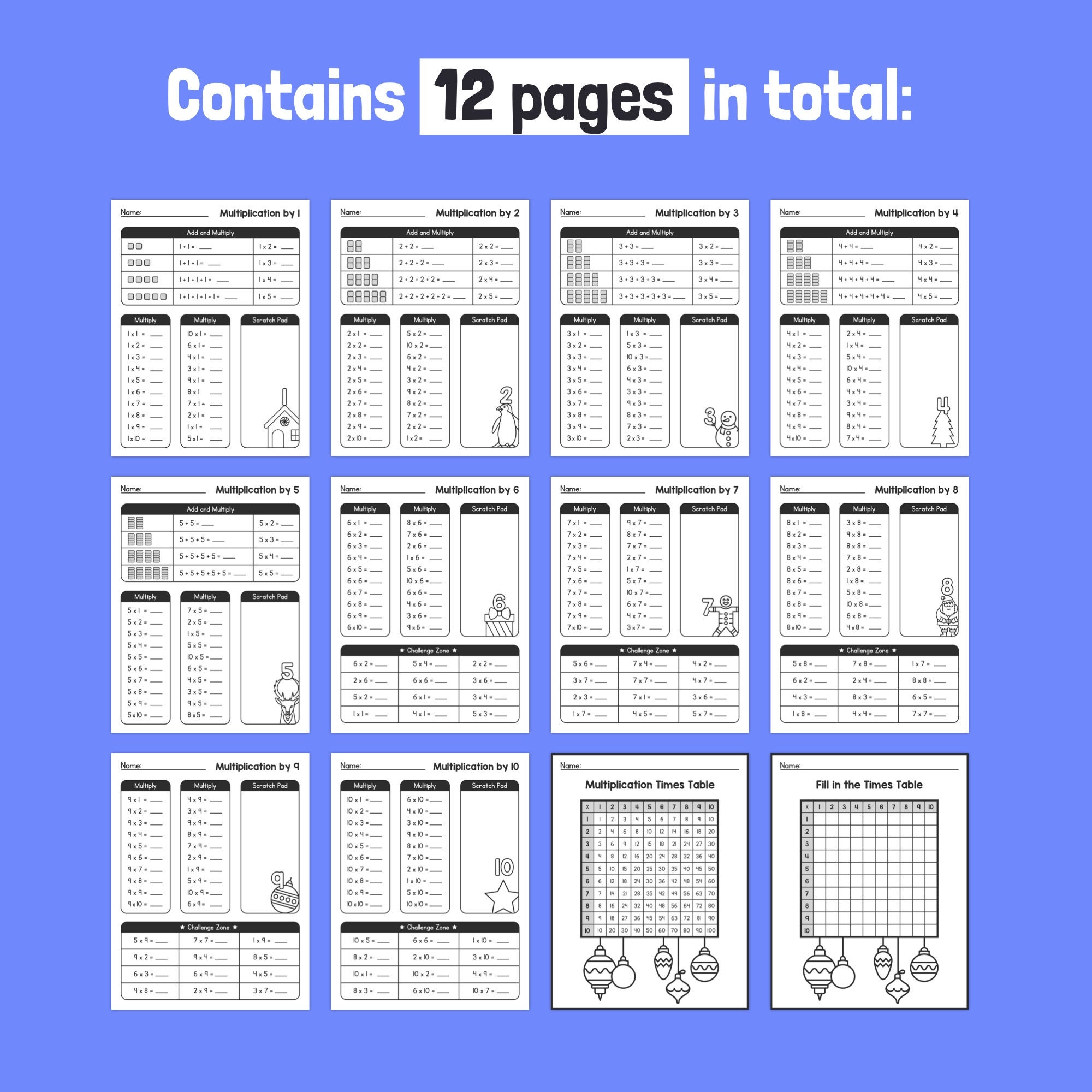 Learn Multiplication Times Tables 1-10 Winter Multiplication Facts ...