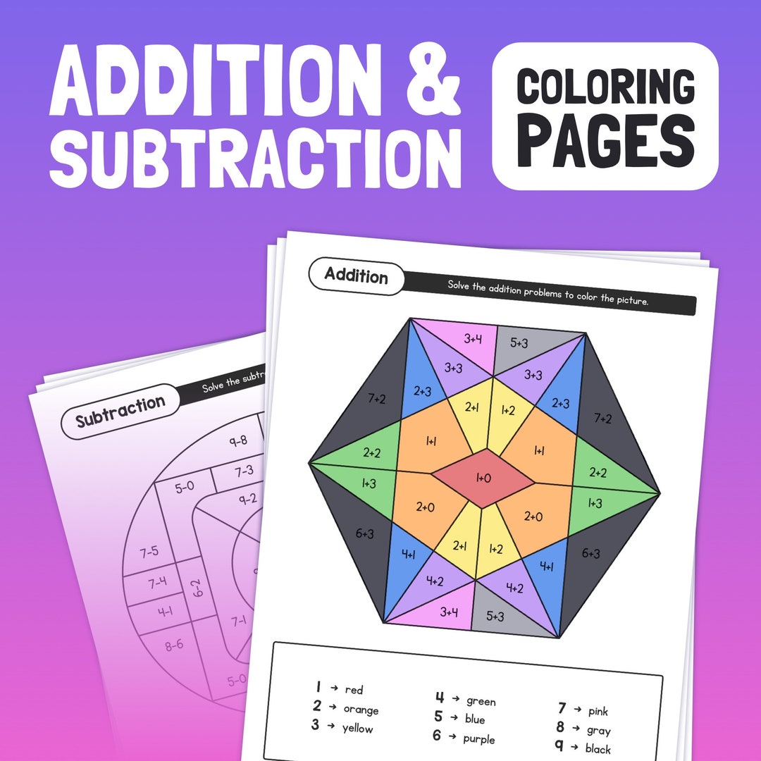 Addition & Subtraction Coloring Pages | Kindergarten and 1st Grade ...