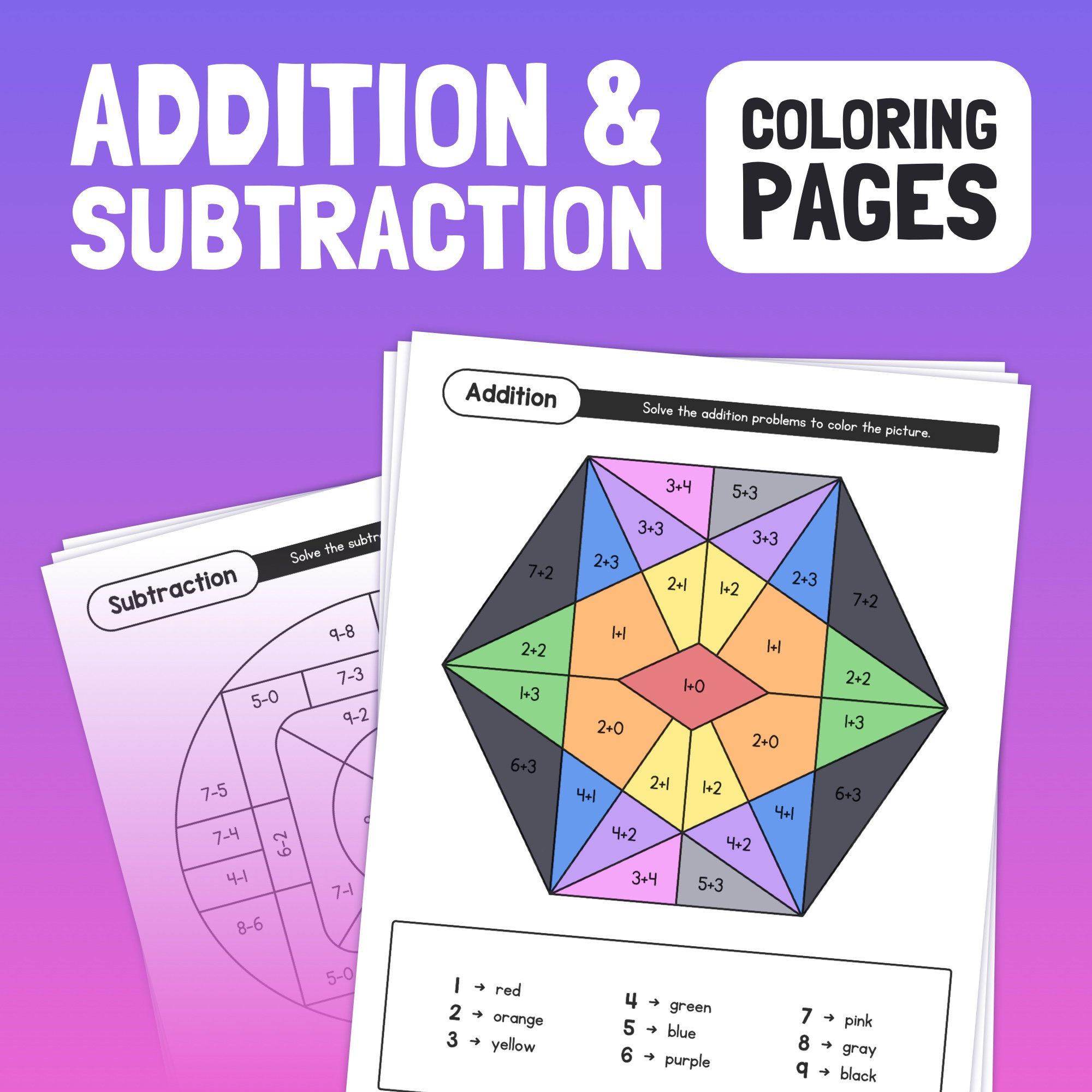 Addition & Subtraction Coloring Pages | Kindergarten and 1st Grade ...