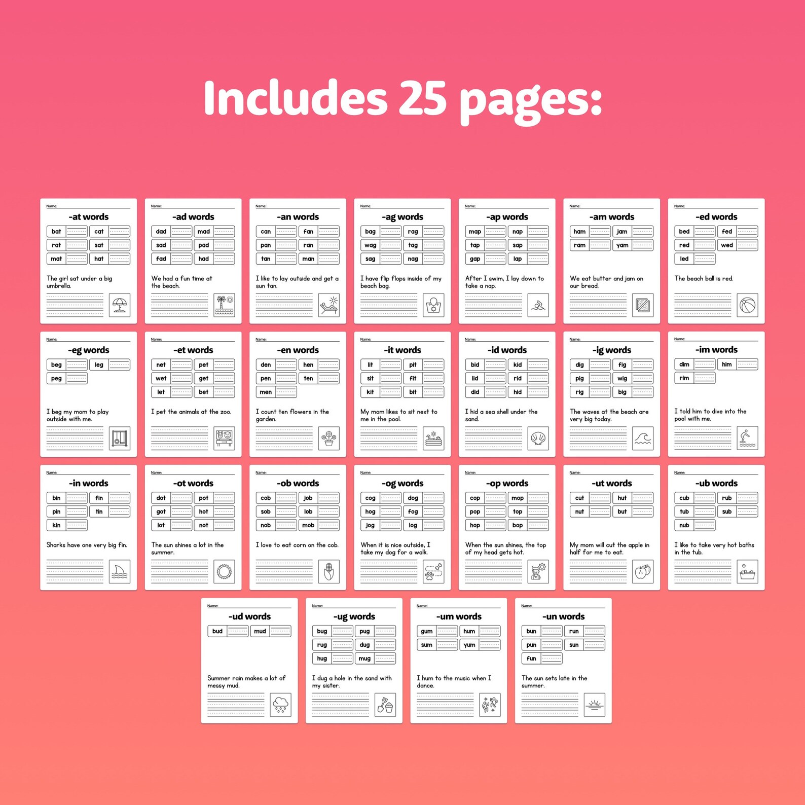 Summer CVC Words Worksheets Summer Kindergarten & 1st Grade CVC Words ...