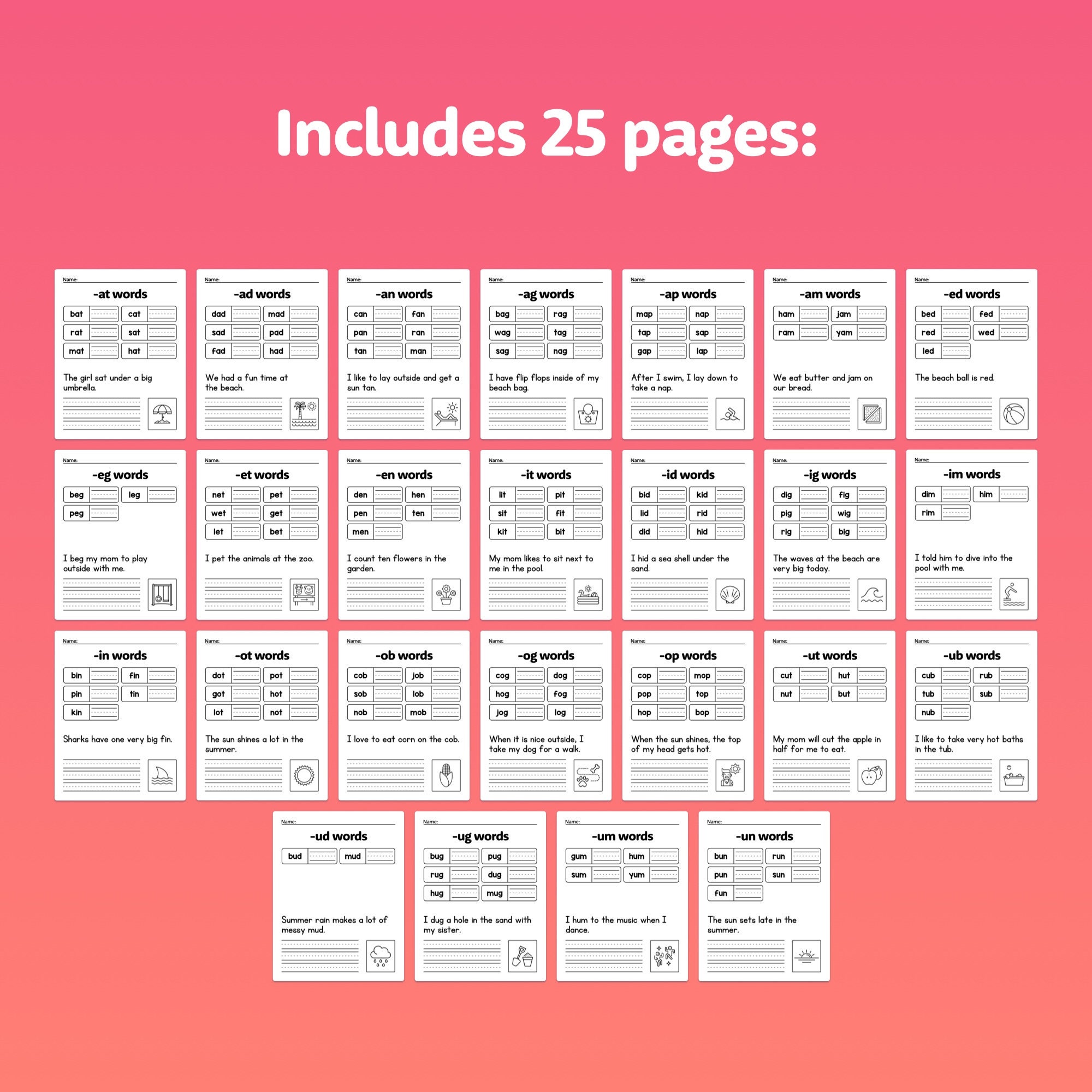 Summer CVC Words Worksheets Summer Kindergarten & 1st Grade CVC Words ...