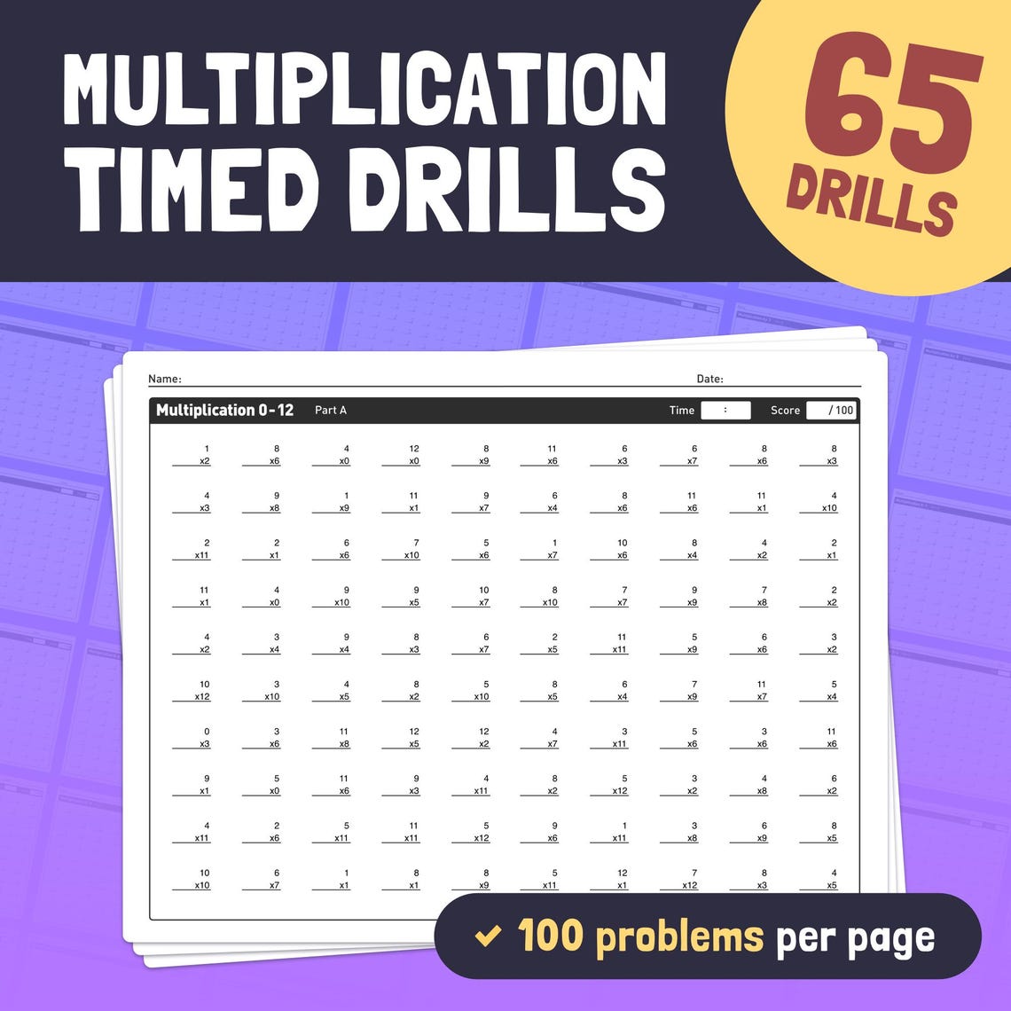 Timed Multiplication Drills | 0-12 Times Tables Multiplication Facts ...