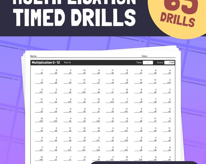 Multiplication 1-12 Math Timed Tests Speed Drills Worksheets - Etsy Canada