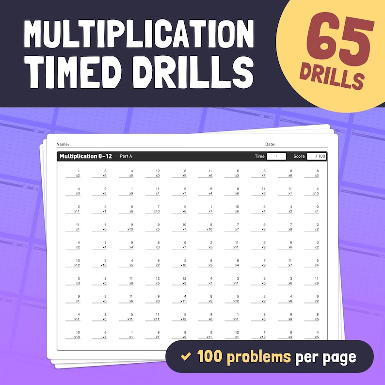 Timed Multiplication Drills | 0-12 Times Tables Multiplication Facts ...