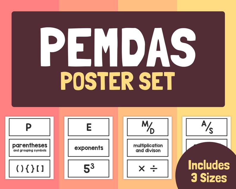 PEMDAS Posters 3rd & 4th Grade Order of Operations Posters - Etsy