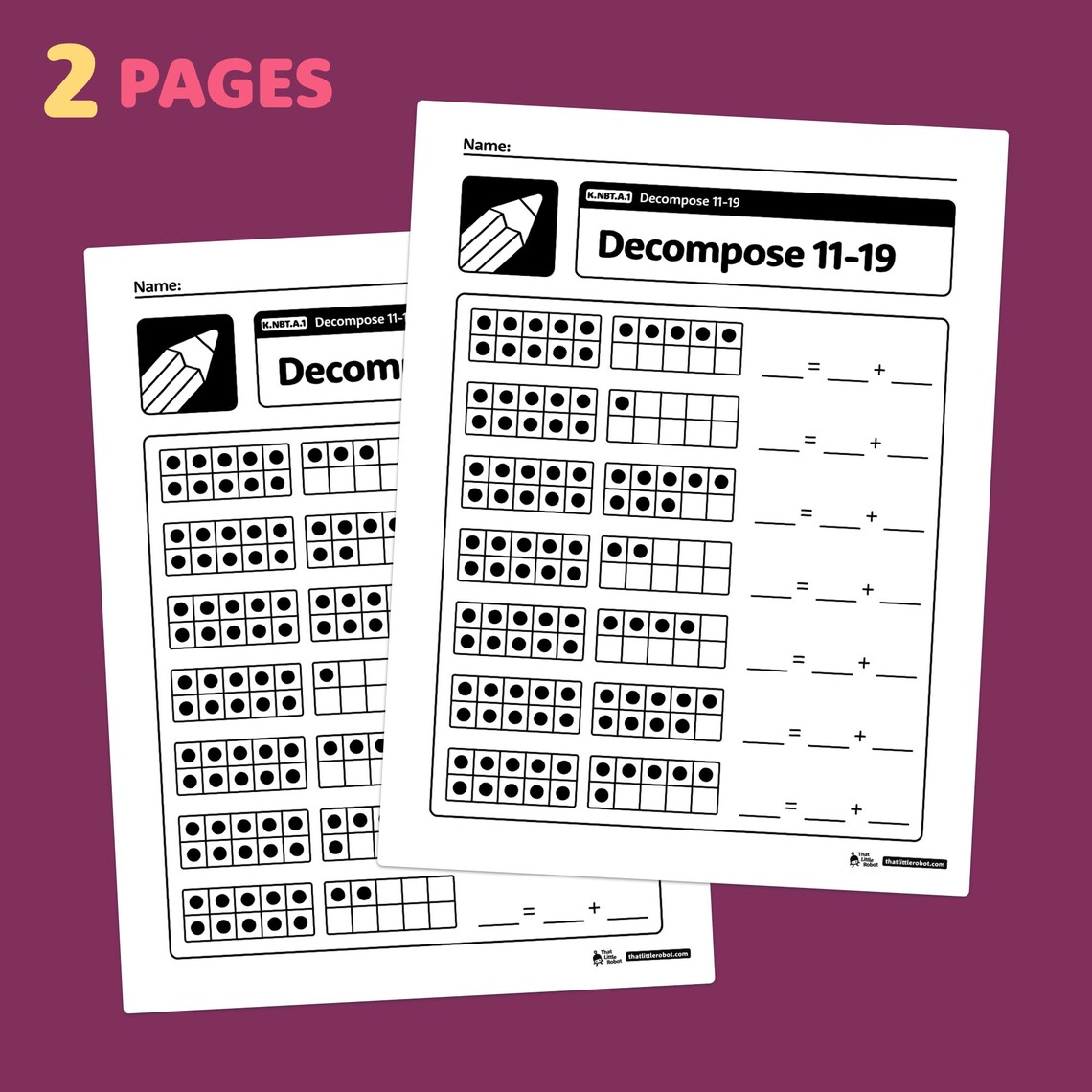Decompose Numbers 11-19 Worksheets | Kindergarten Math Centers ...