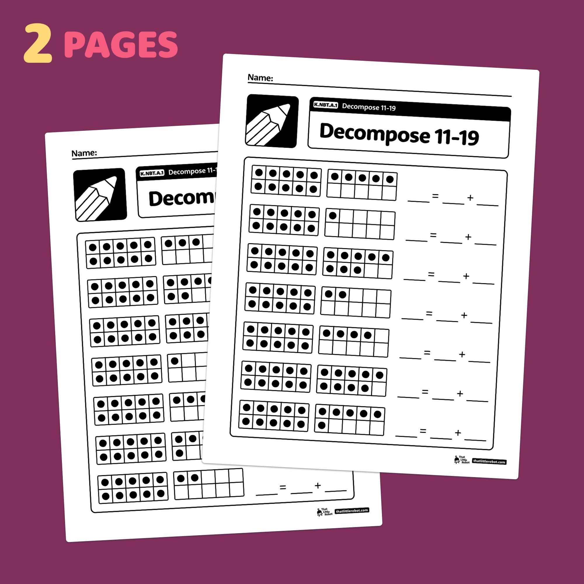 Decompose Numbers 11-19 Worksheets | Kindergarten Math Centers ...
