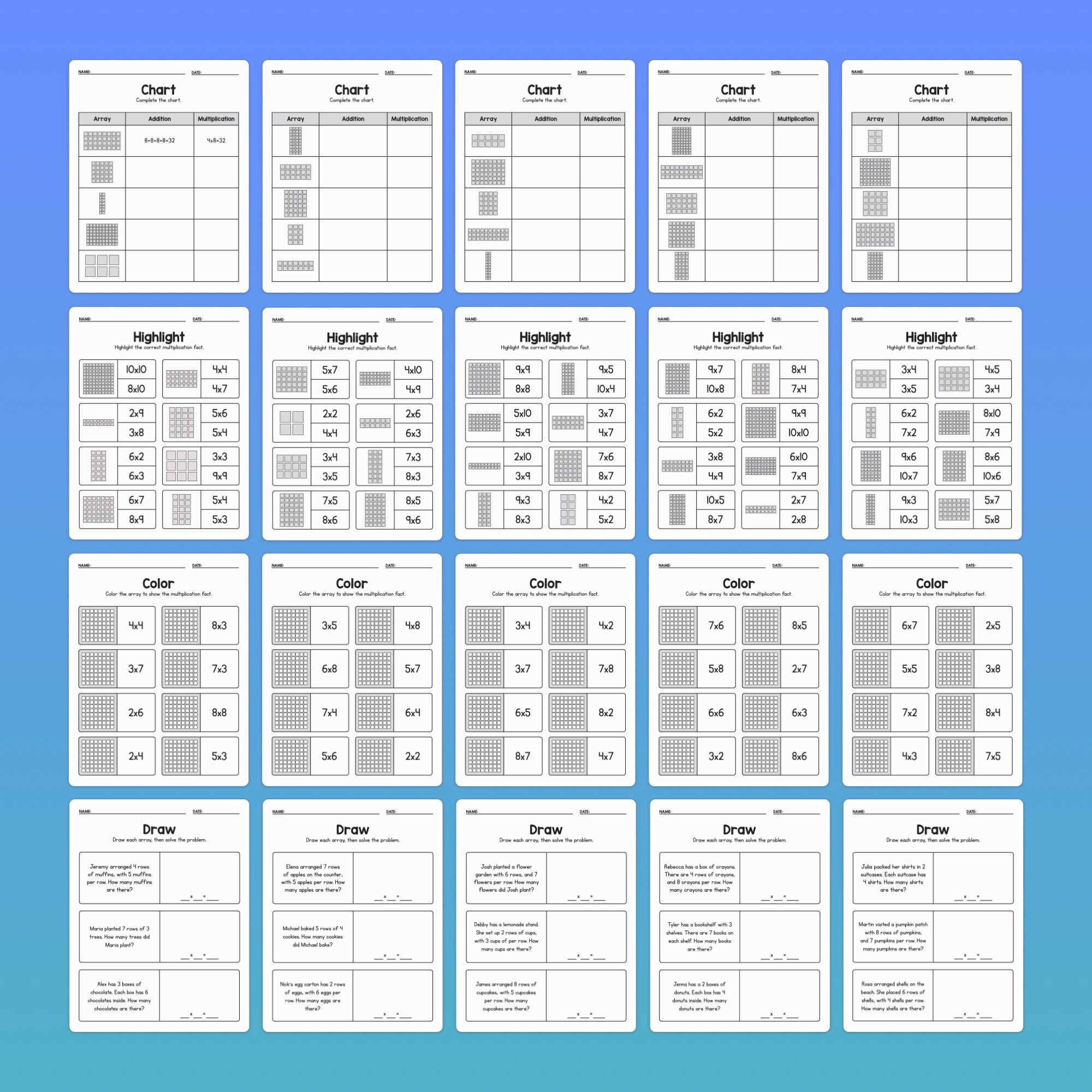 2nd & 3rd Grade Multiplication Array Worksheets | Multiplication ...
