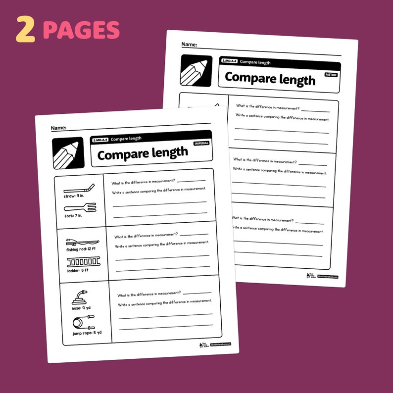 Compare Length Worksheets 2nd Grade Math Centers and Measurement ...