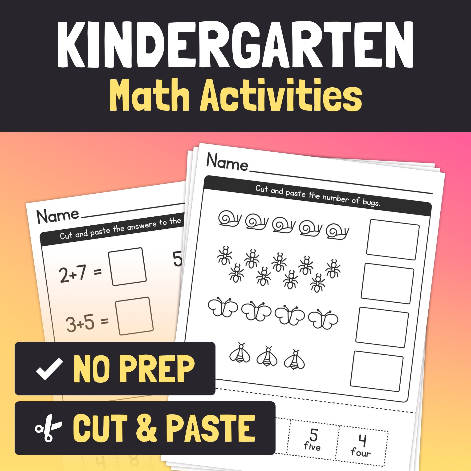 Kindergarten Math Activities, Cut & Paste Math Worksheets, Kindergarten ...