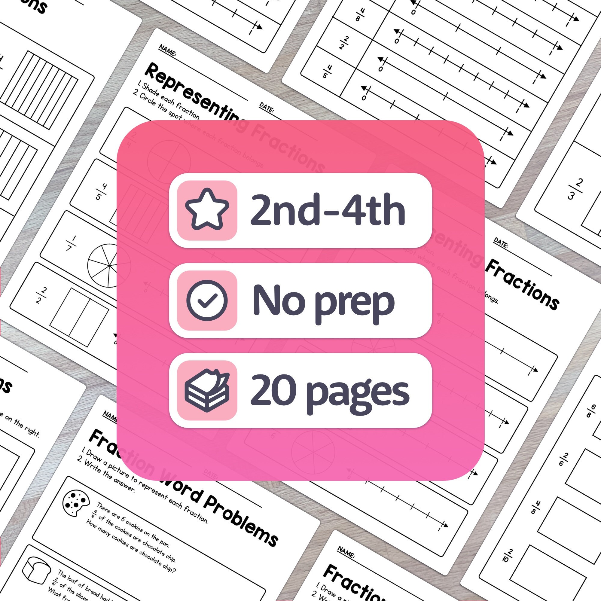 No Prep Fraction Worksheets | 2nd, 3rd, 4th Grade Common Core Math ...