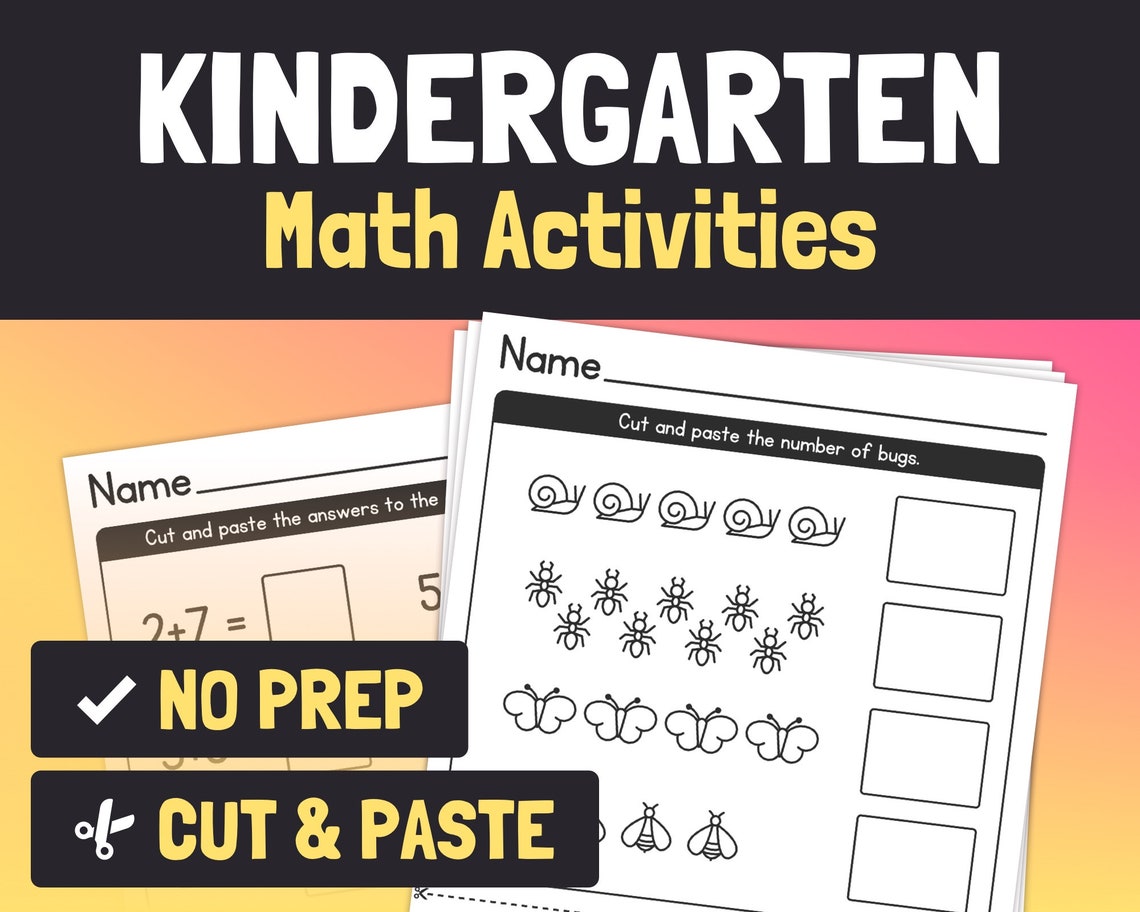 Kindergarten Math Activities Cut & Paste Math Worksheets - Etsy