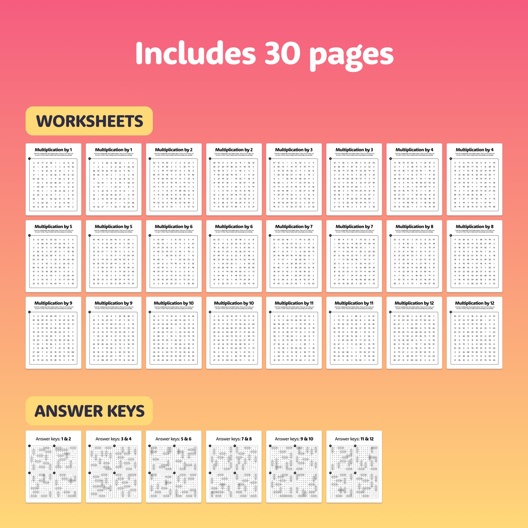 1-12 Fact Fluency Multiplication Search Worksheets No Prep 2nd, 3rd ...