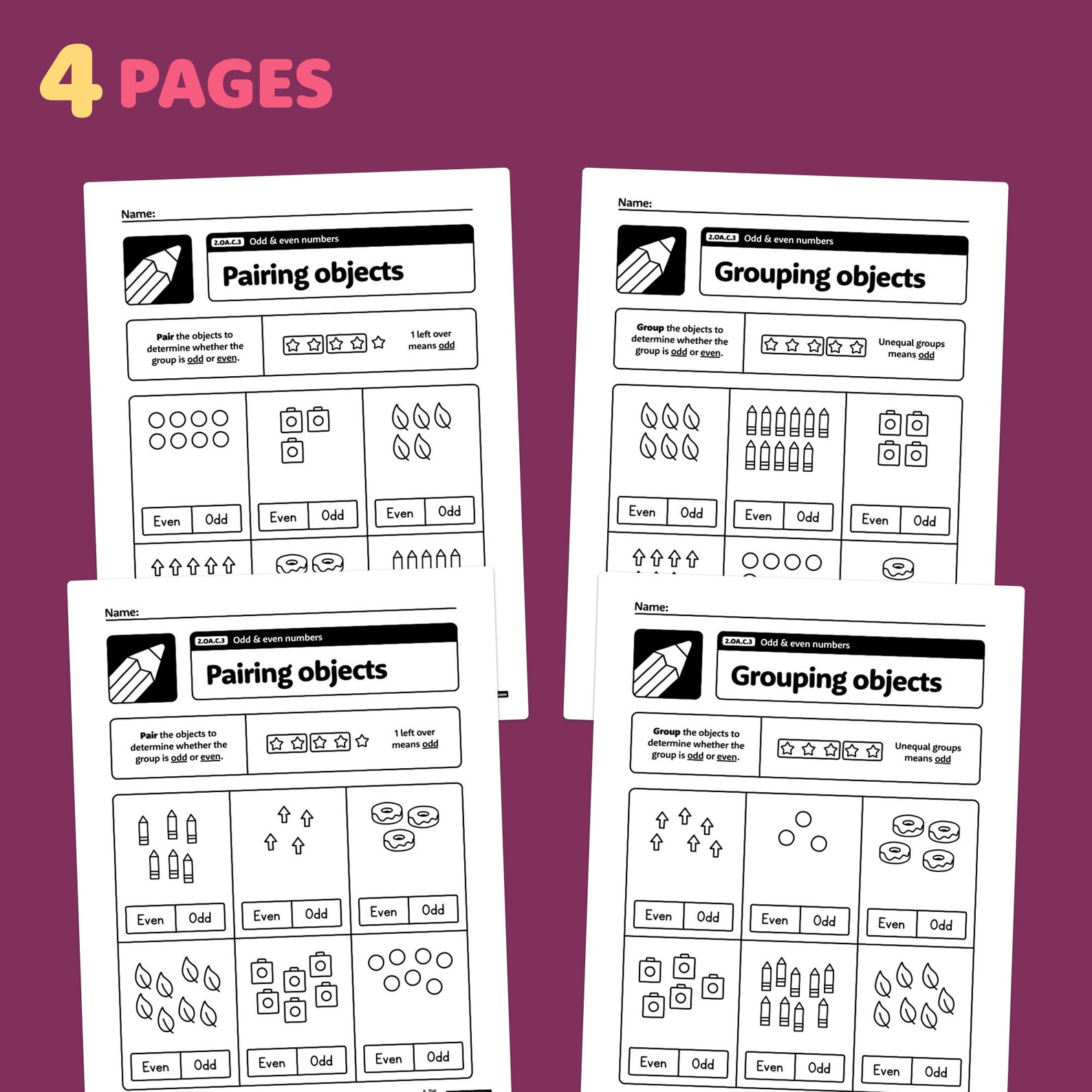 Odd & Even Numbers Worksheets 2nd Grade Number Sense Math Activities ...