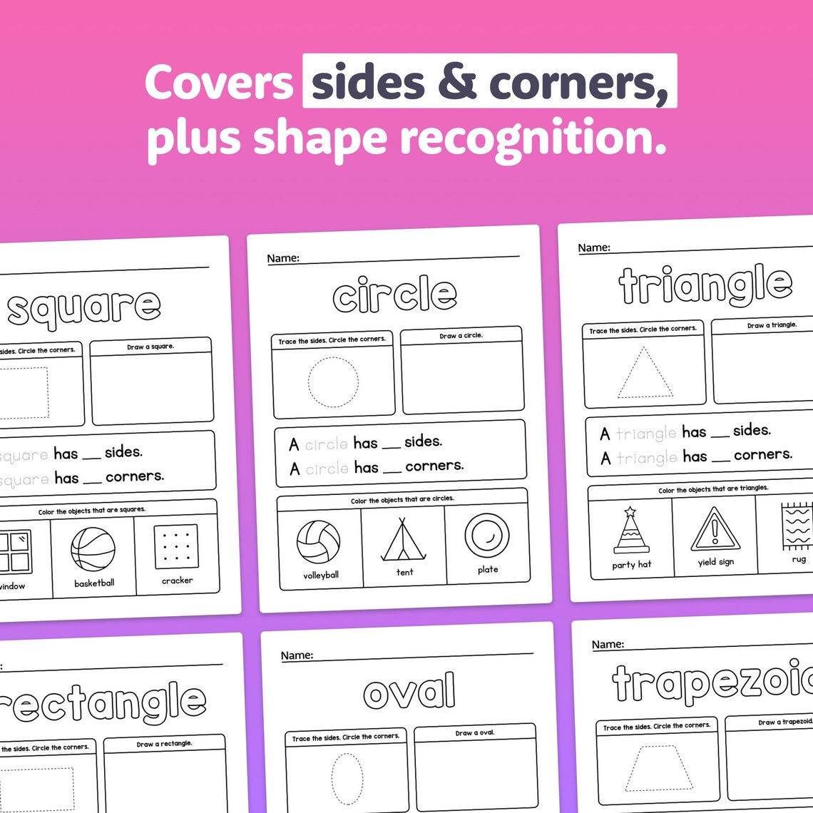 Properties of 2D Shapes Worksheets | Kindergarten 2D Shapes, 1st Grade ...